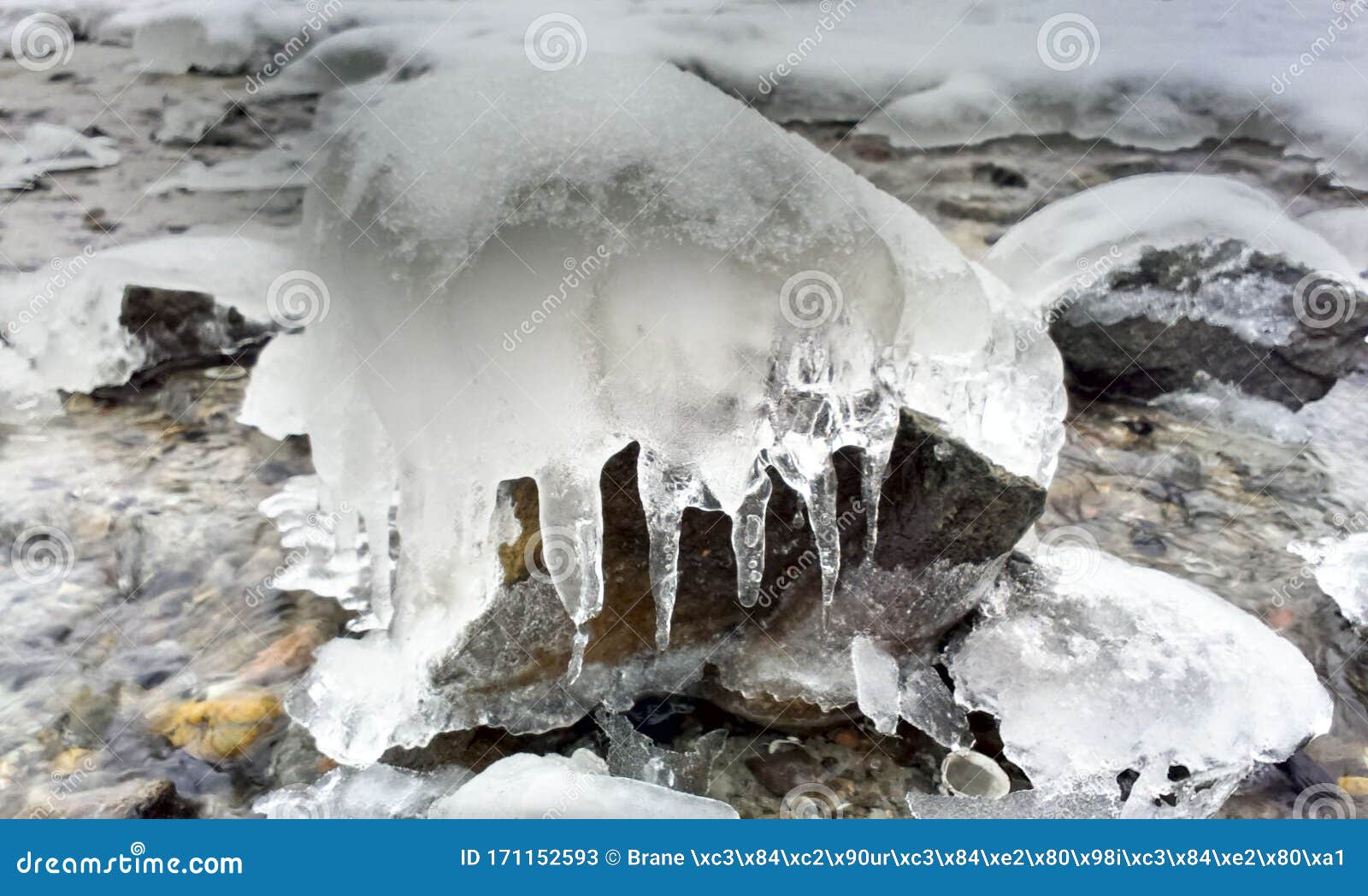 Frozen Stone in Stream at Winter Time. Stock Image - Image of winter ...