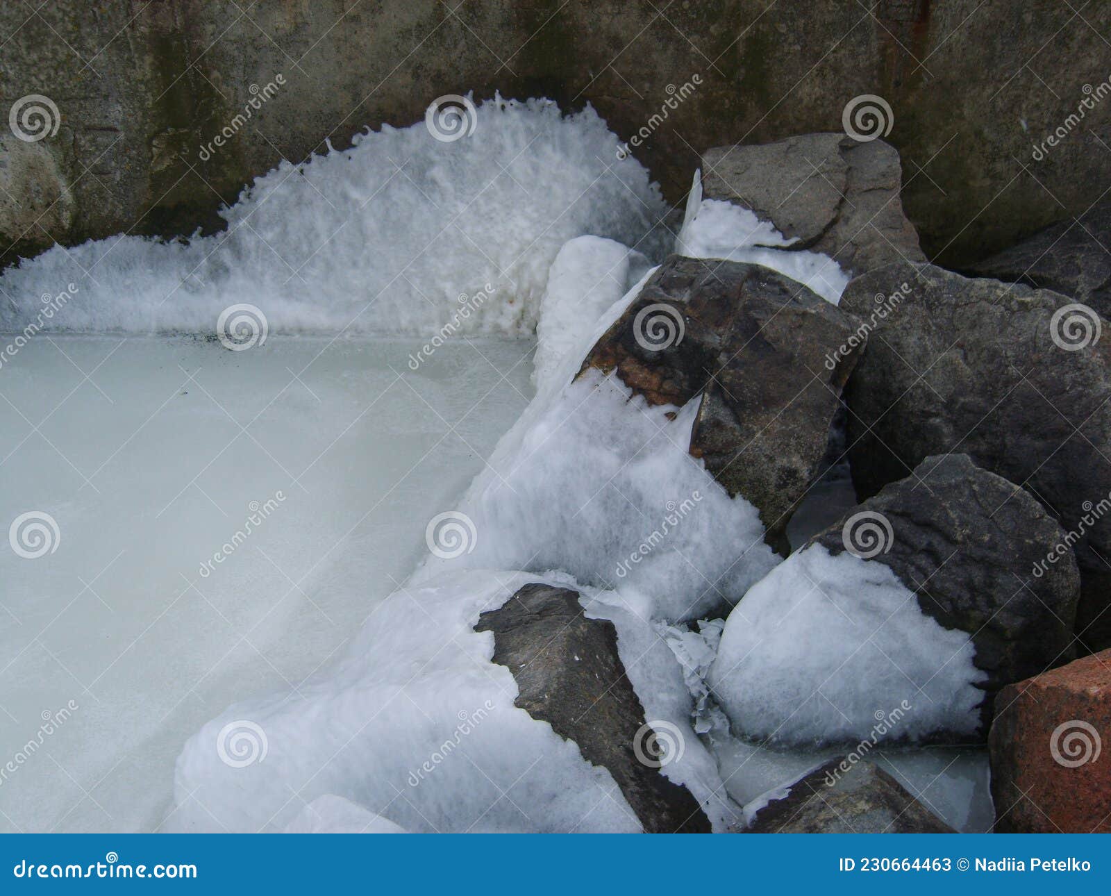 Frozen stones stock image. Image of river, snow, sculpture - 230664463