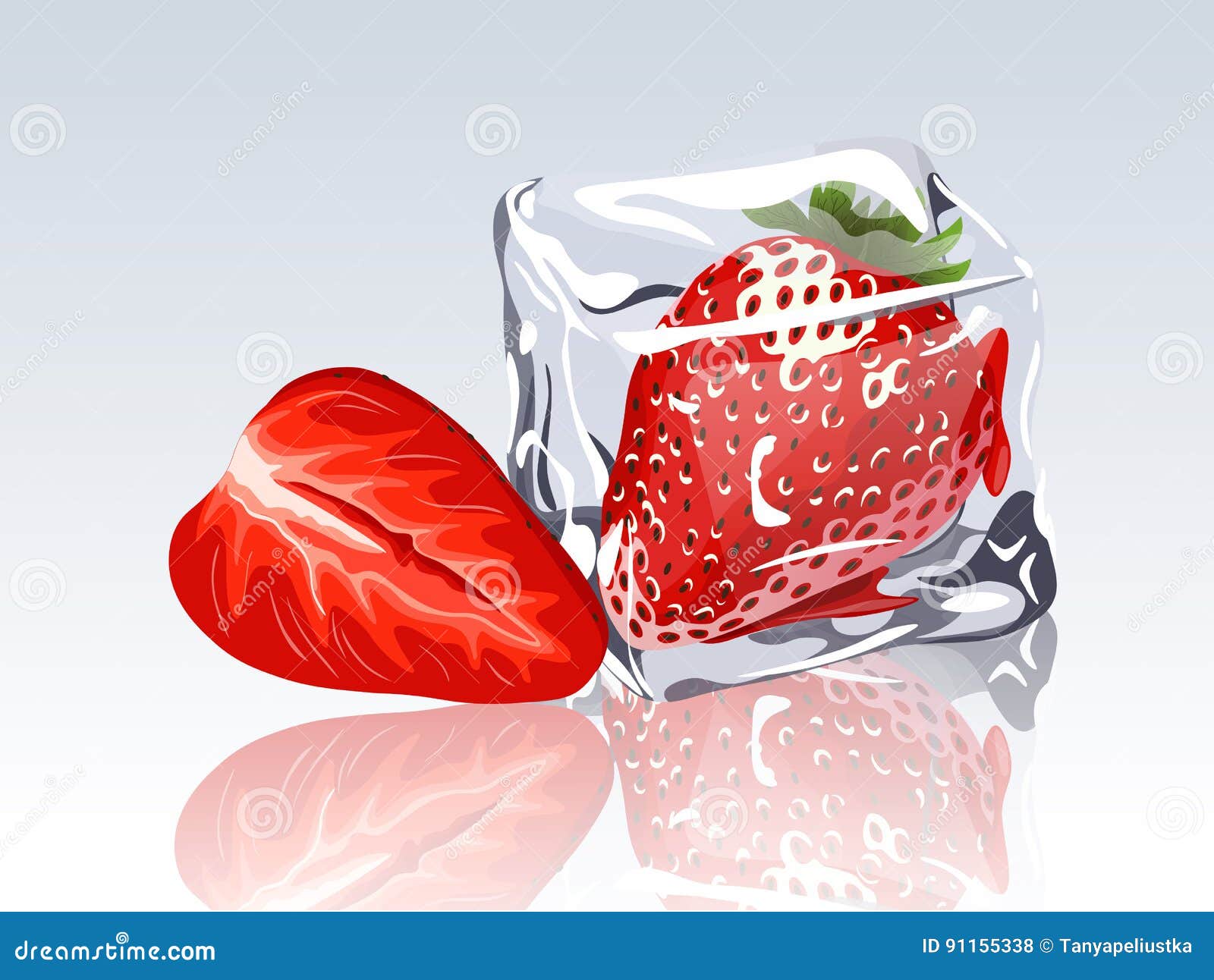 Strawberry In Ice Cube Isolated On White With Depth Of Field Effects ...