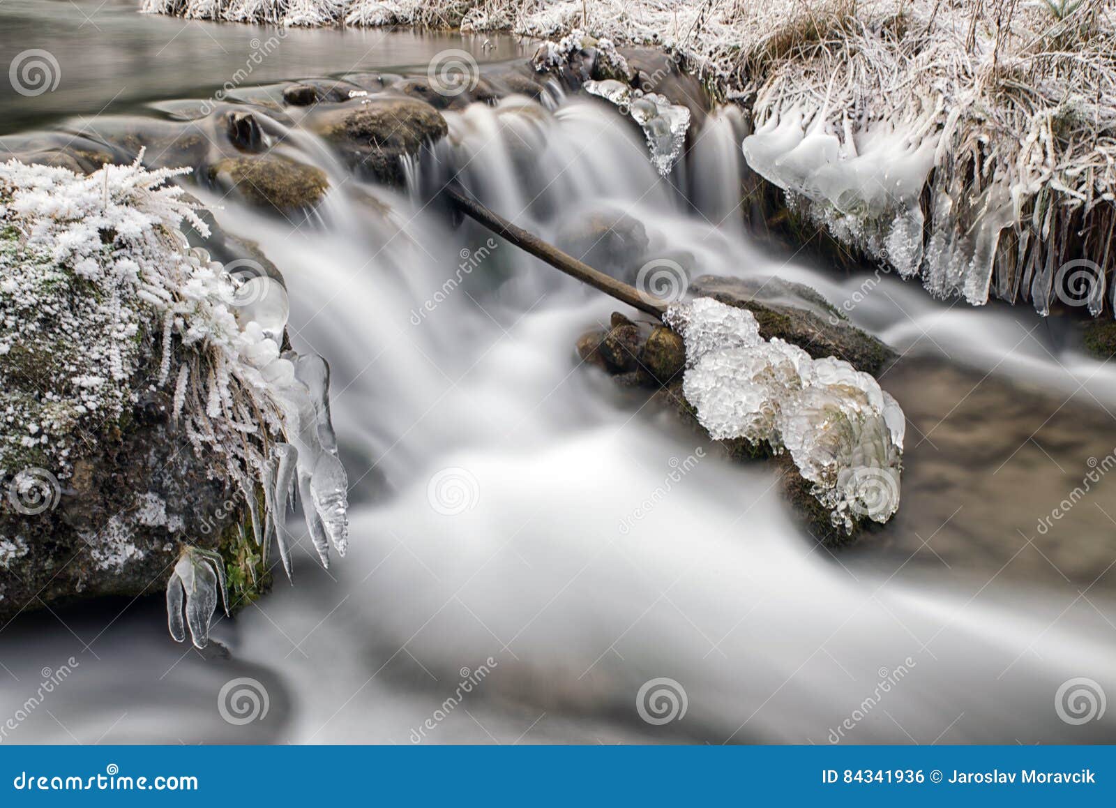 Frozen stream in forest stock photo. Image of nature - 84341936