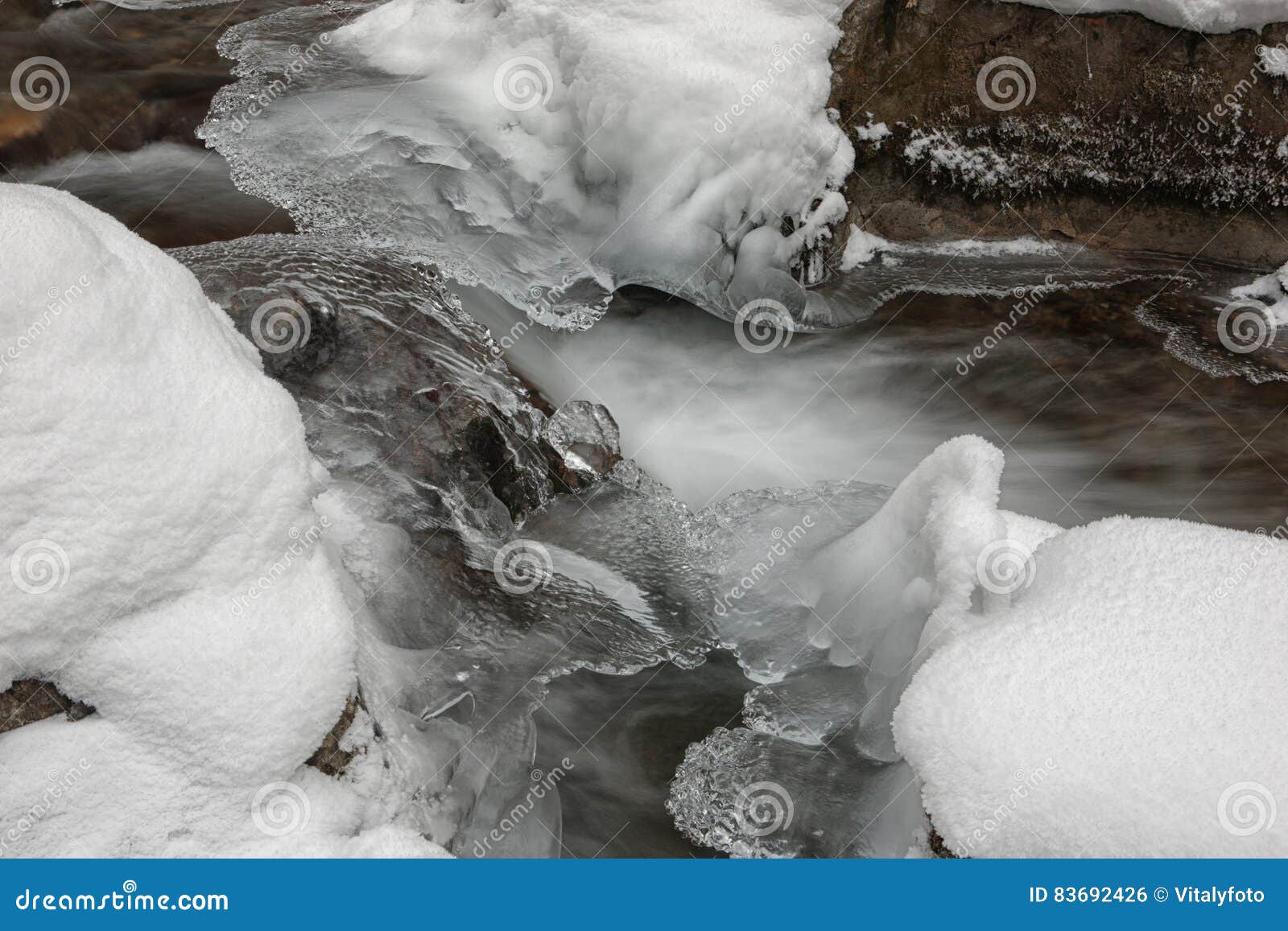 Frozen Stream in the Mountains Stock Photo - Image of speed, freshness ...