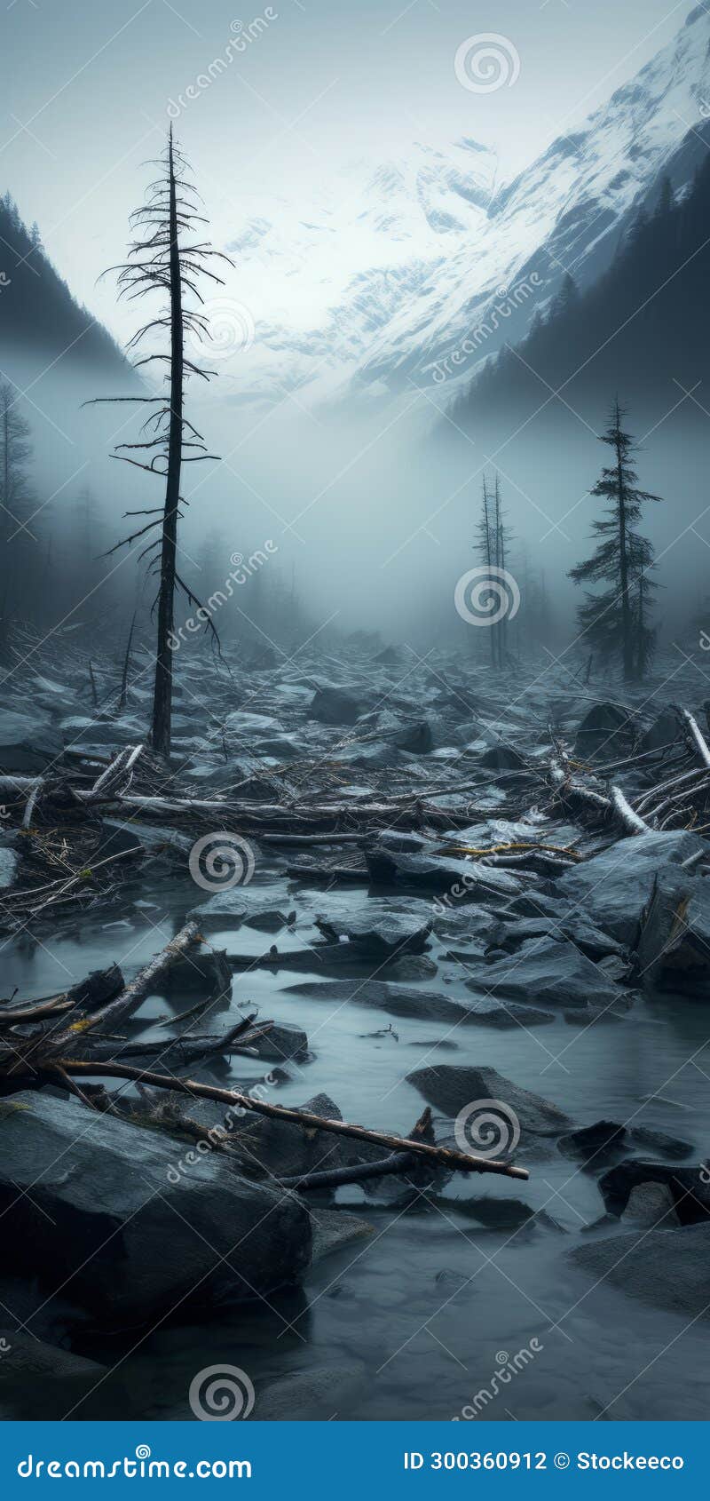 Frozen Stream in Post-apocalyptic Valley: Haunting Imagery of Burned ...