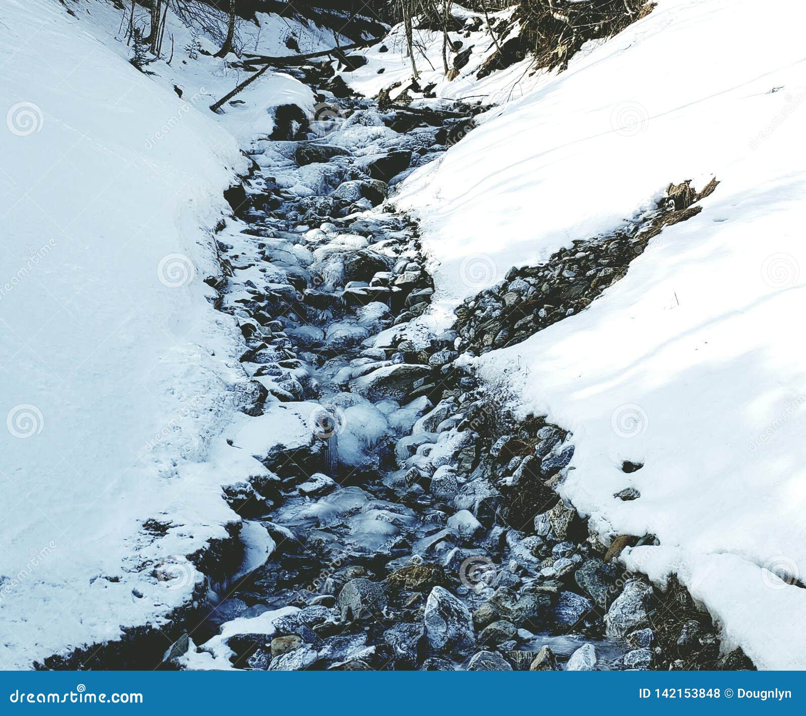 Frozen Stream stock photo. Image of outdoors, winter - 142153848