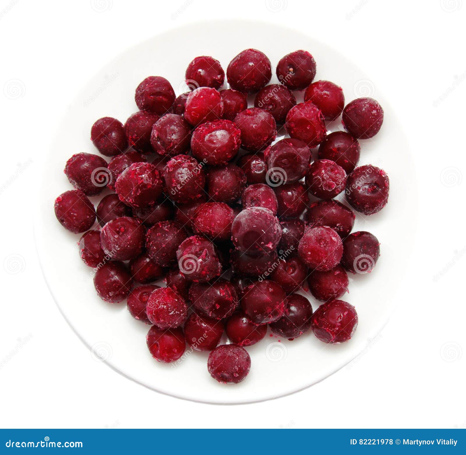 Frozen Sweet Cherries on White Plate Stock Photo - Image of product ...