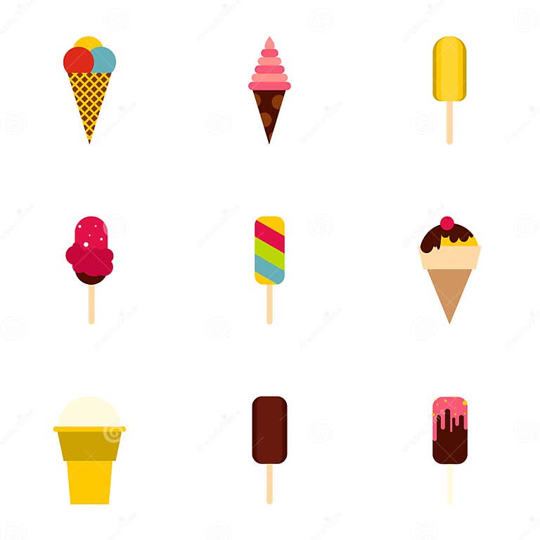 Frozen Sweets Icons Set, Flat Style Stock Vector - Illustration of ...