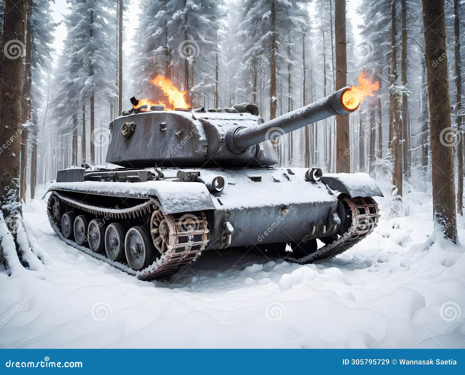 Frozen tank in the forest stock illustration. Illustration of machine ...