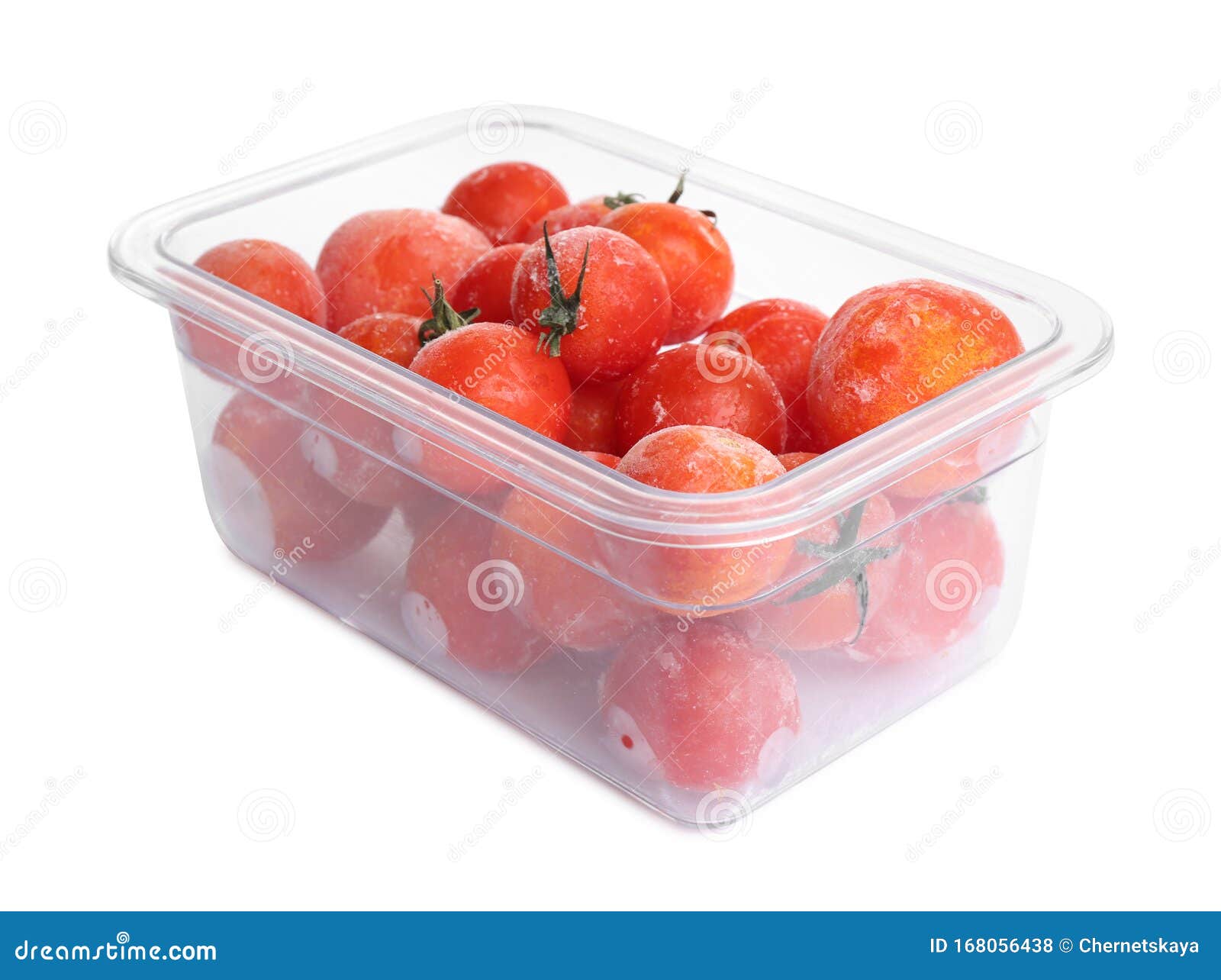 Frozen Tomatoes in Plastic Container Isolated. Vegetable Preservation ...