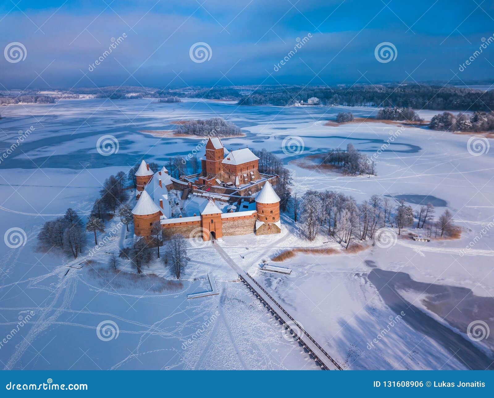 Trakai Castle at Winter, Aerial View of the Castle Stock Photo - Image ...