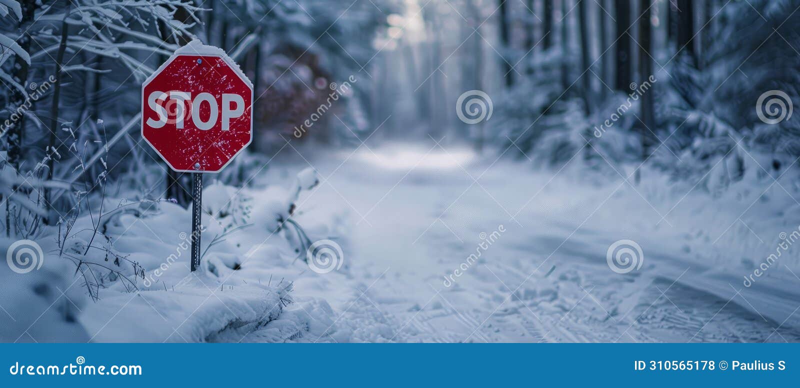 Frozen Warning: a Stop Sign in the Forest Stock Illustration ...