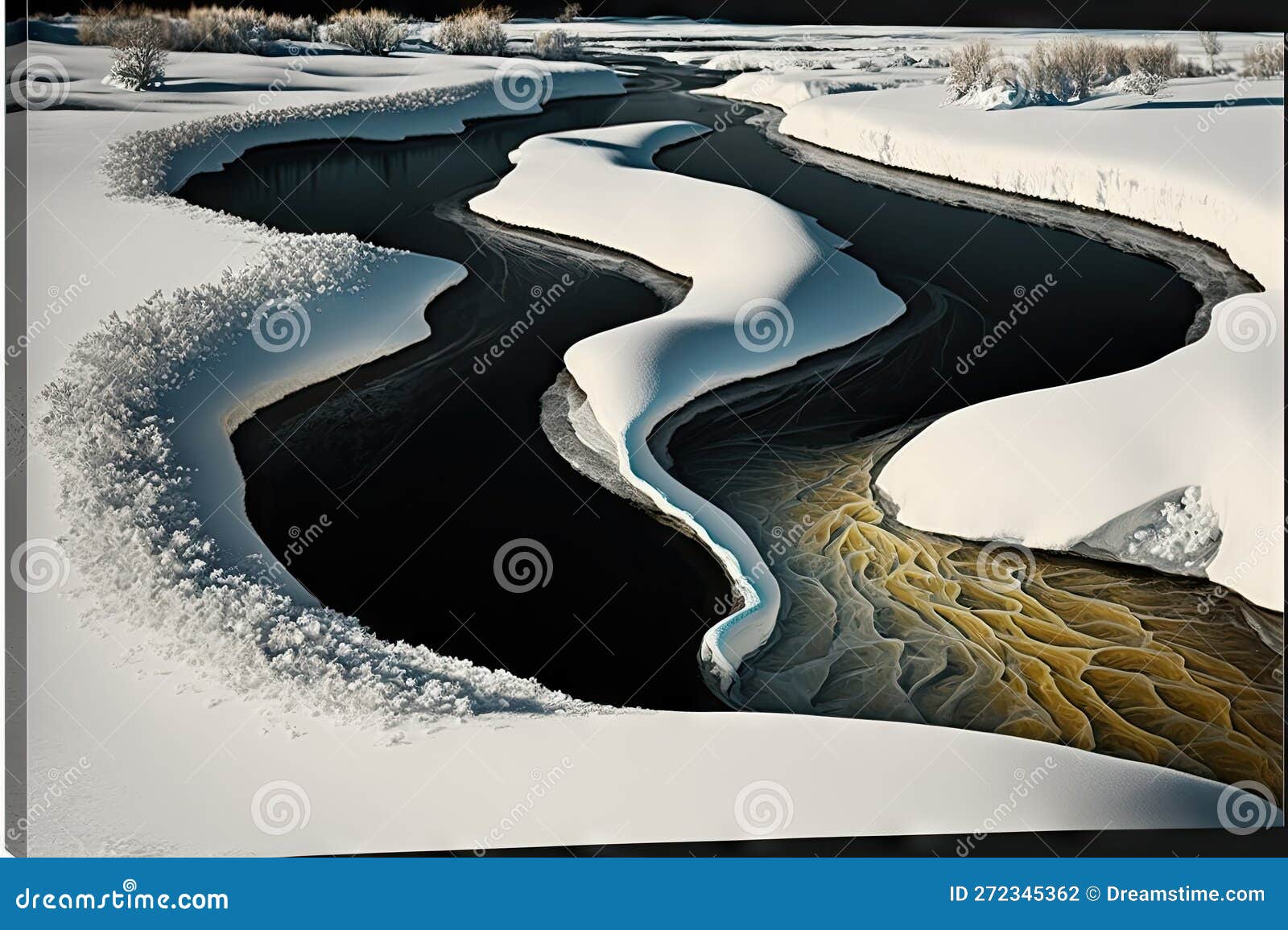 Frozen Water Channel with Sharp Turns on River in Ice Stock ...