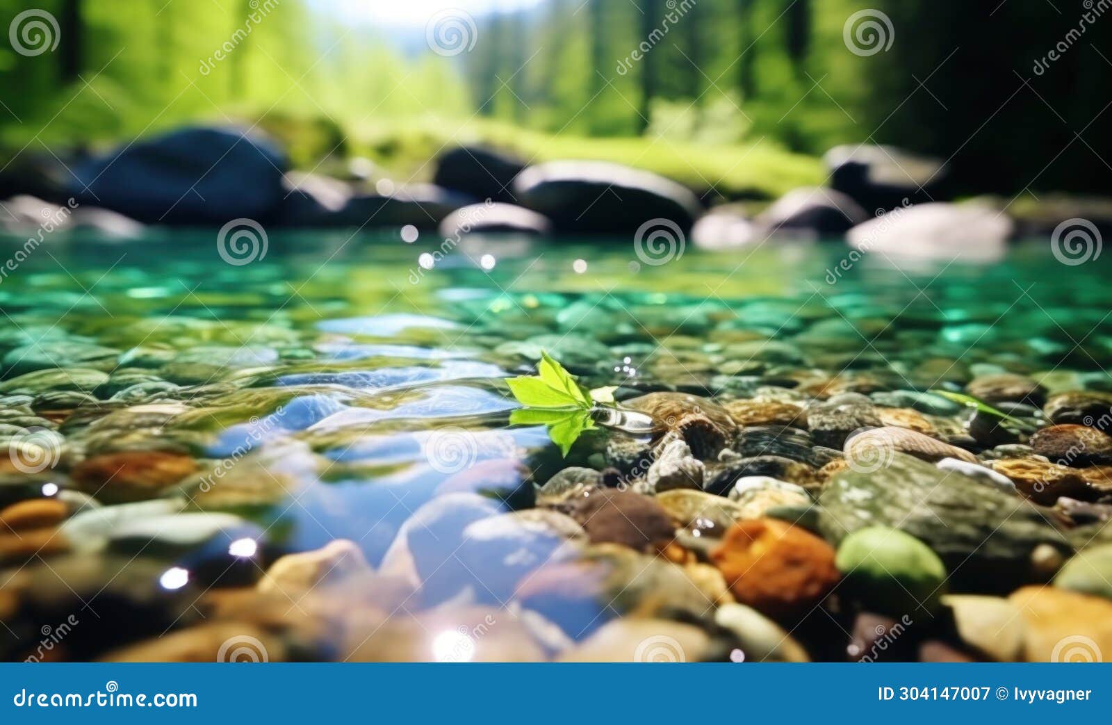 Frozen Water in the Forest with Ice Cubes and Pebbles. Early Spring ...