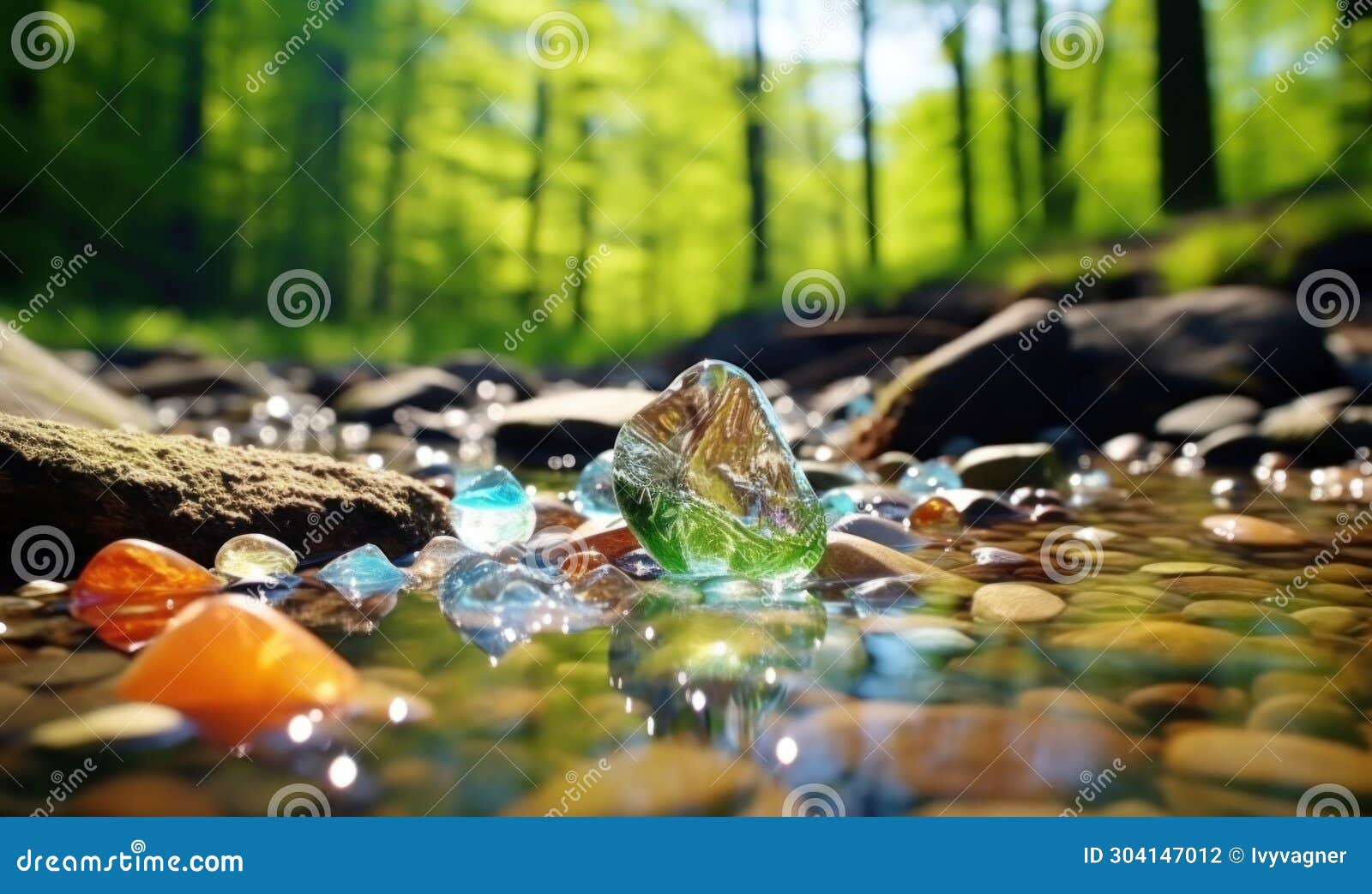 Frozen Water in the Forest with Ice Cubes and Pebbles. Early Spring ...
