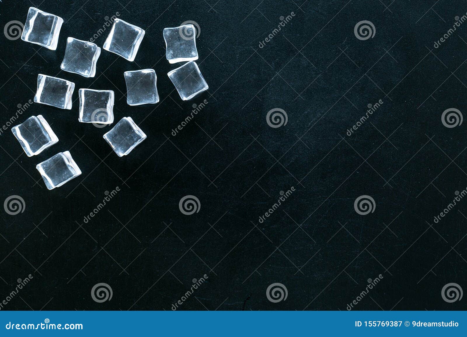 Frozen Water in Ice Cubes on Black Bar Table Top View Mockup Stock ...