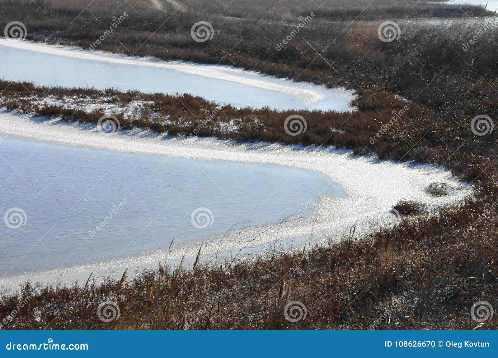 Frozen Water, Patterns of Snow in Small Lakes. Stock Photo - Image of ...