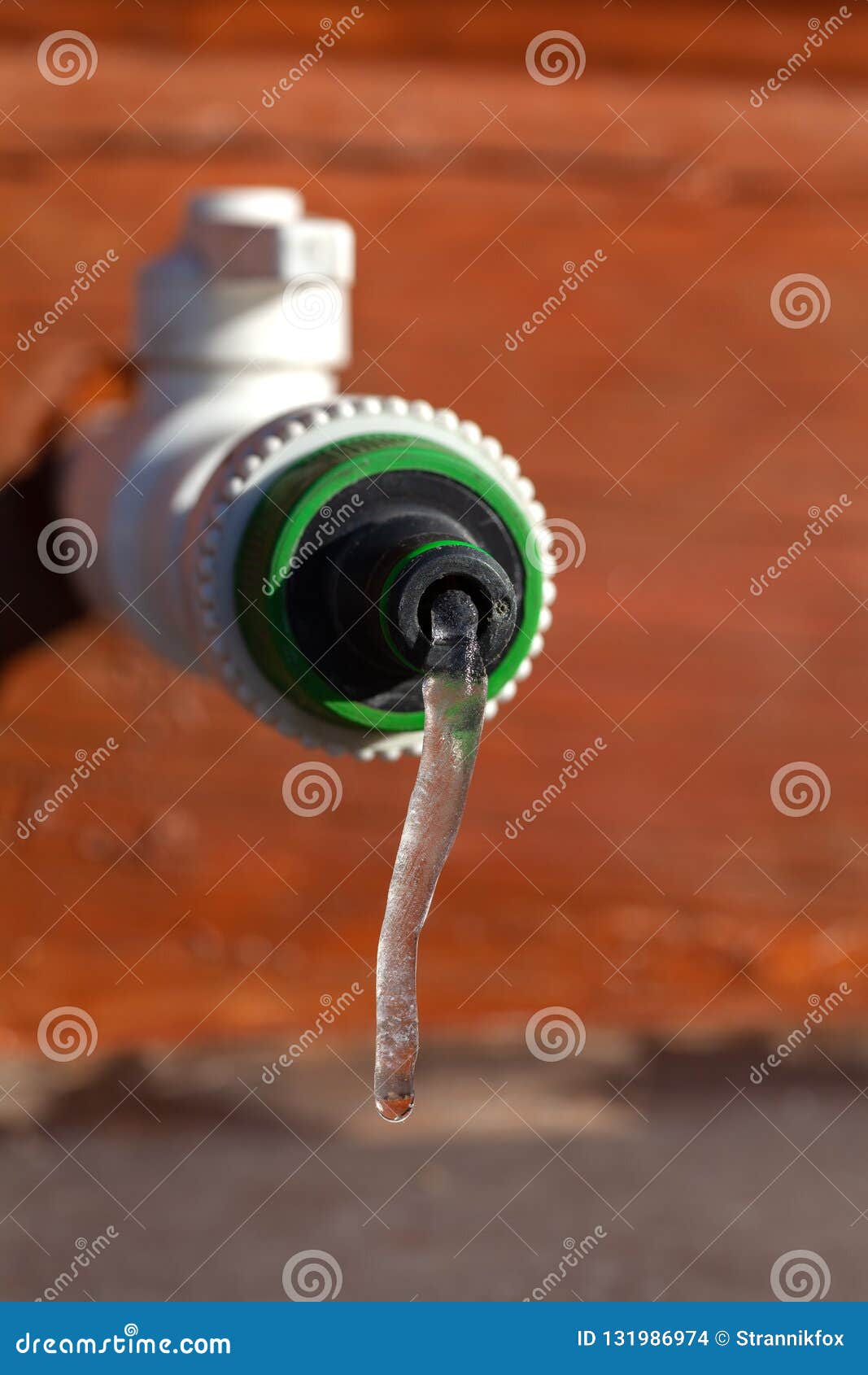 Frozen Water in a Plastic Tap Stock Photo - Image of flowing, green ...