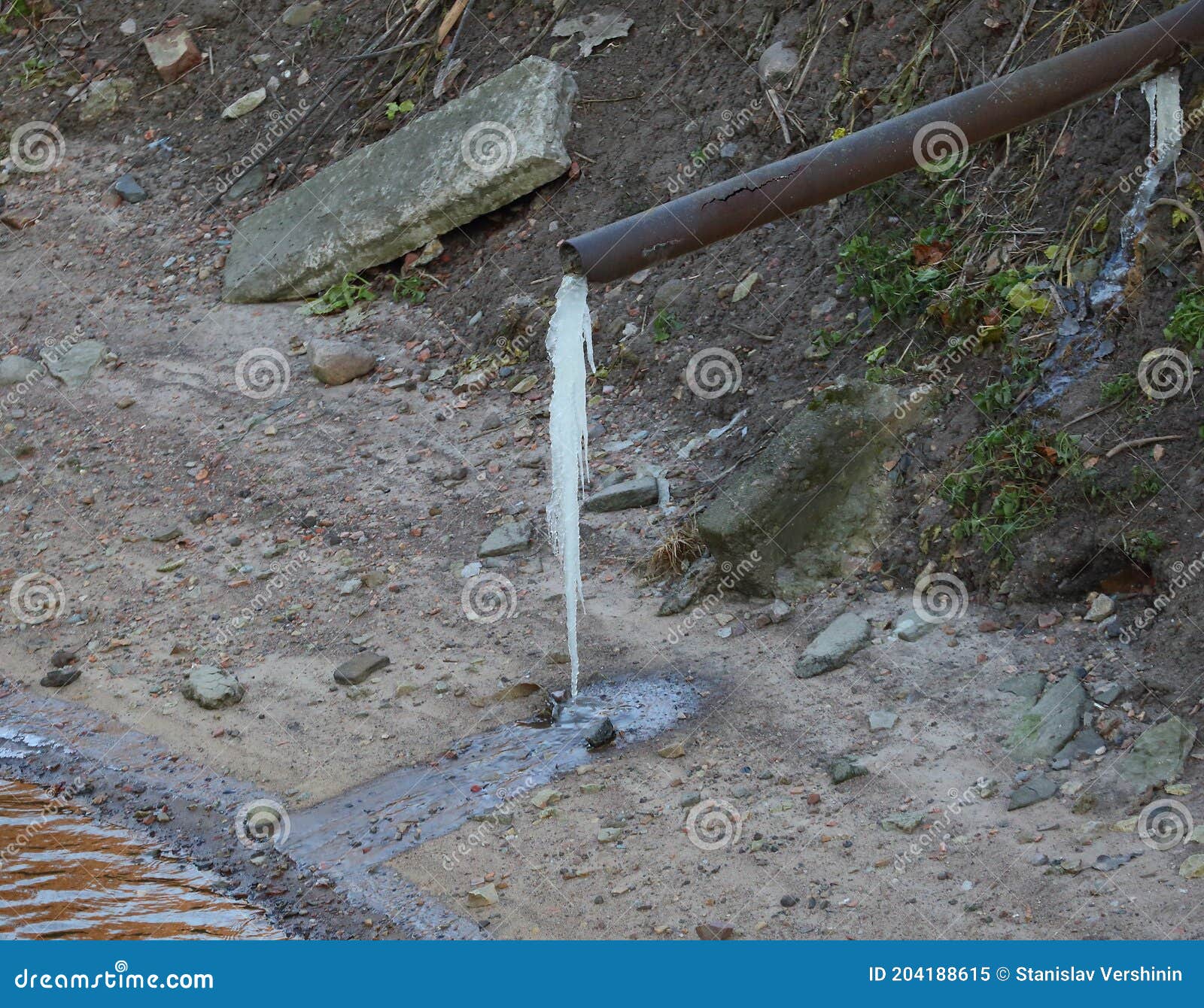 Frozen Water from the Sewer Drain Pipe Stock Image - Image of pipe ...