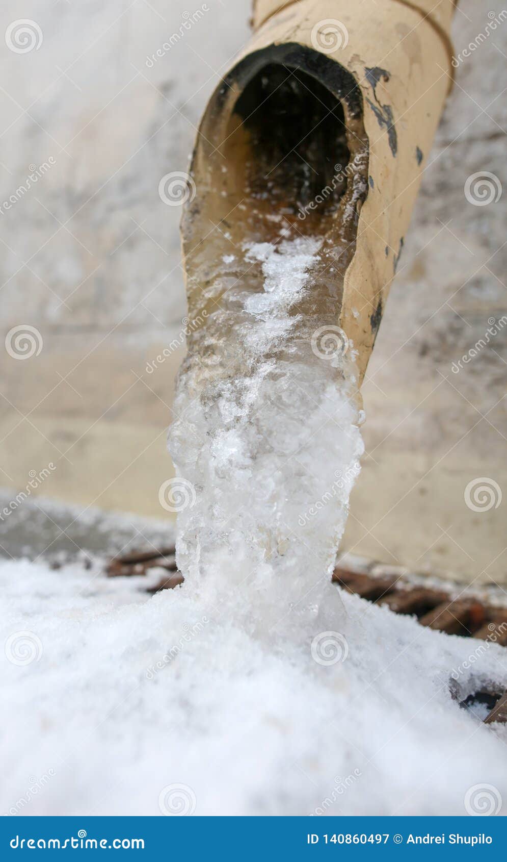 Frozen Water from the Sewer Pipe on the House Stock Image - Image of ...