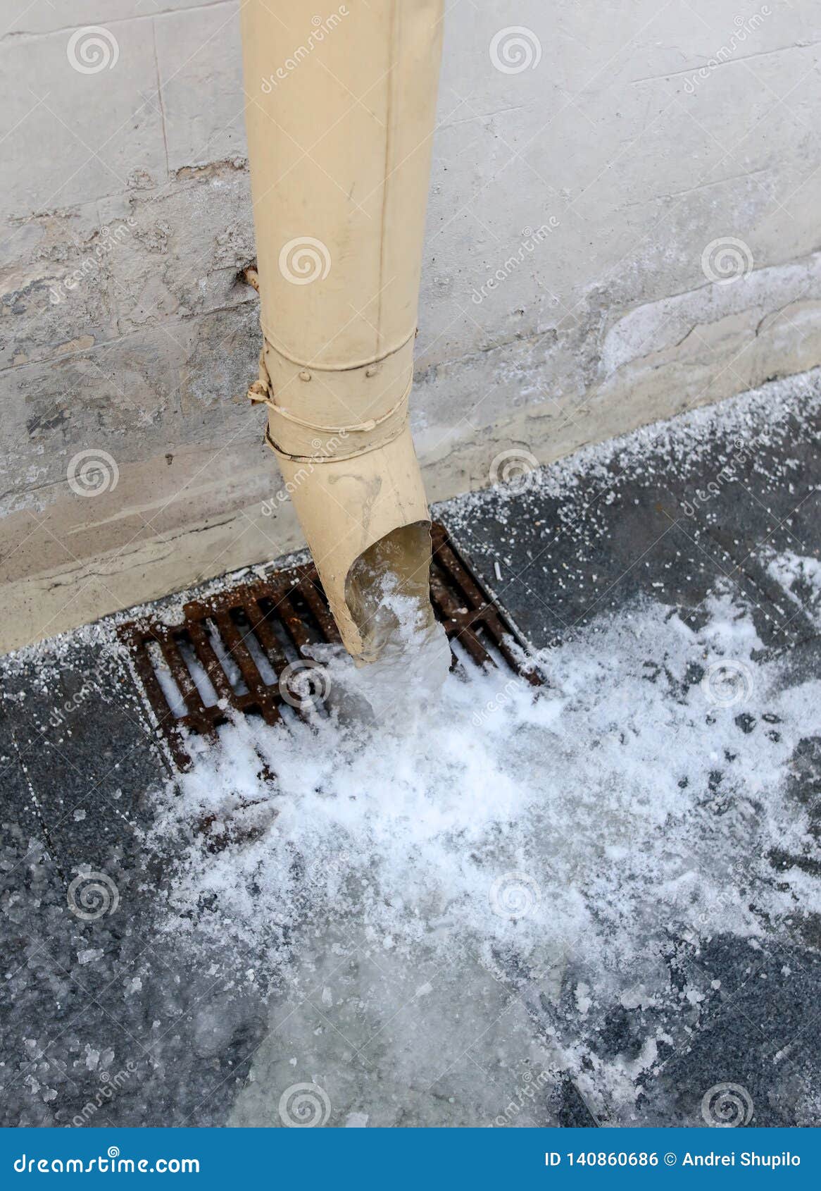 Frozen Water from the Sewer Pipe on the House Stock Photo - Image of ...