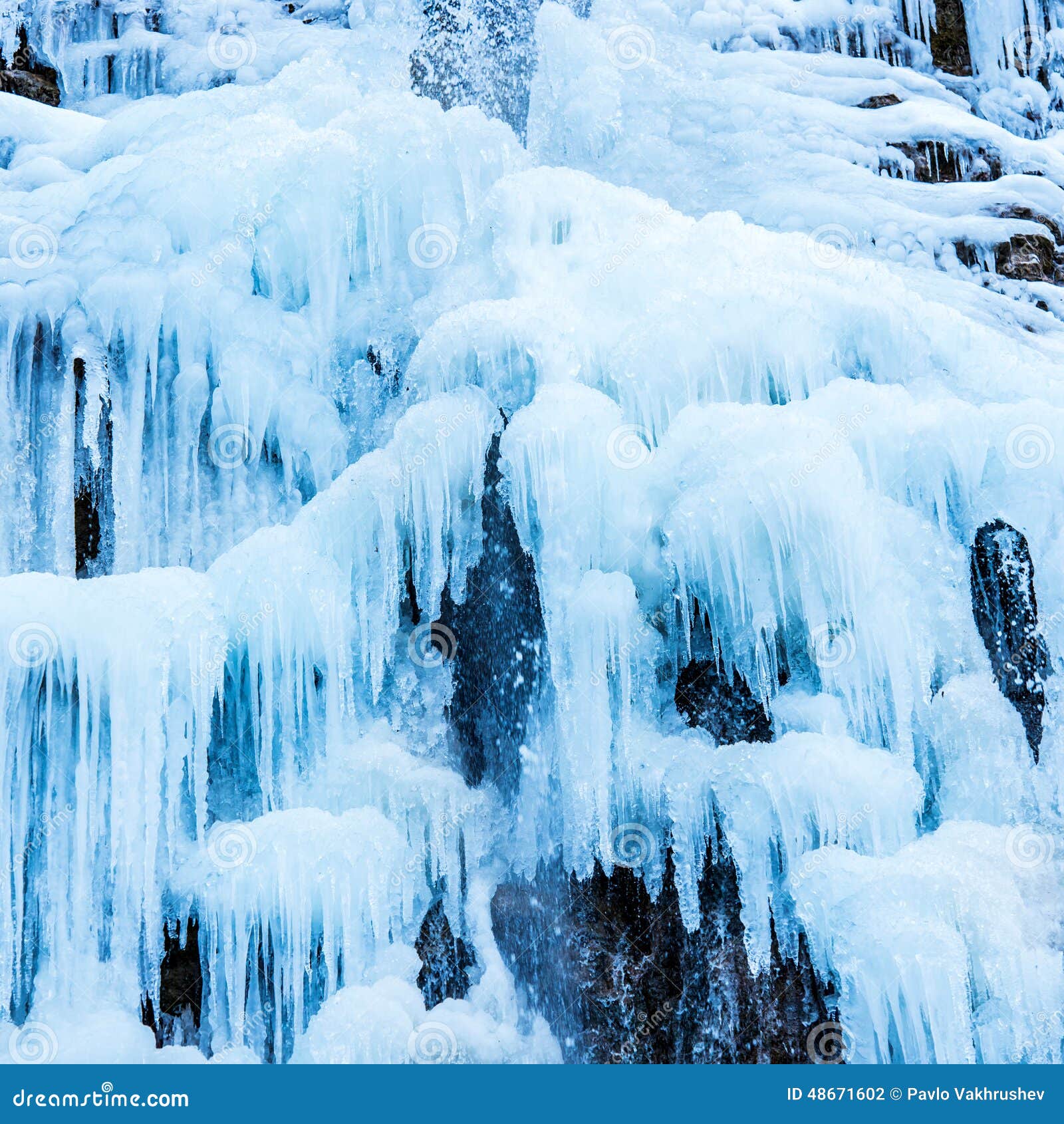 Frozen Waterfall of Blue Icicles Stock Photo - Image of bright, arctic ...