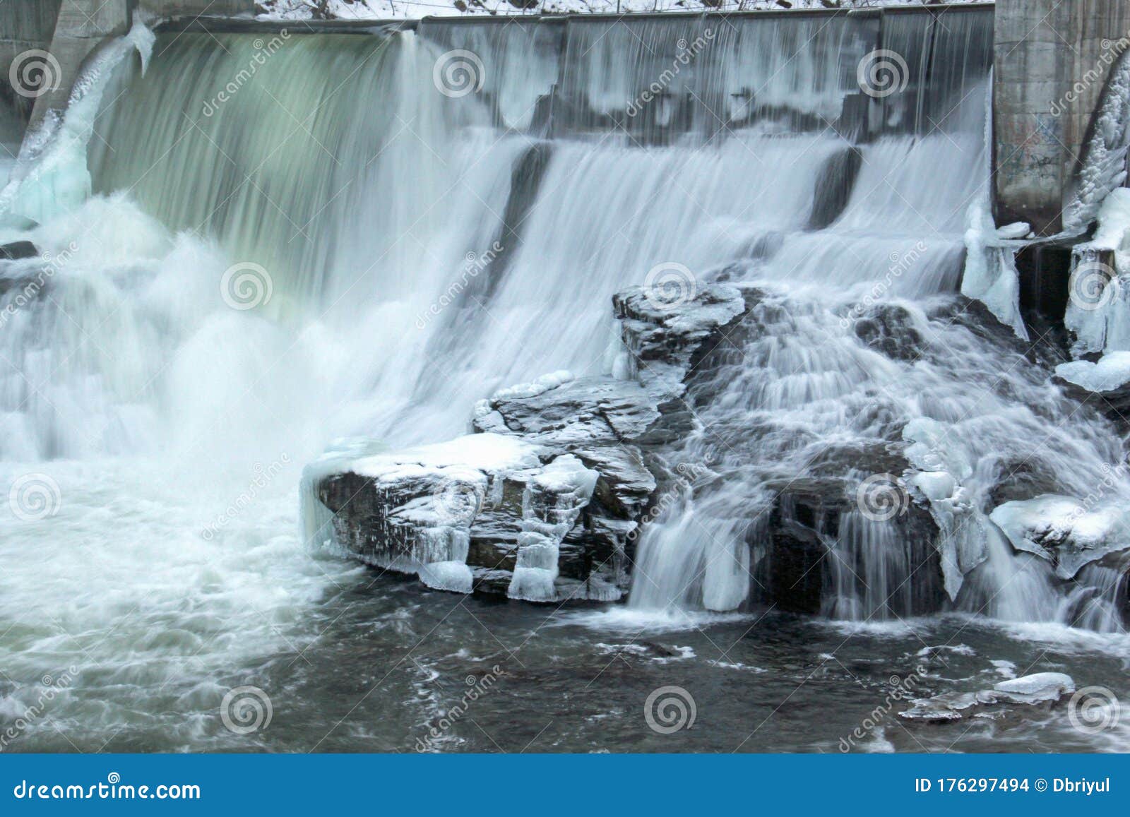 Frozen Waterfall Flow from an Electrical Barrage Stock Photo - Image of ...