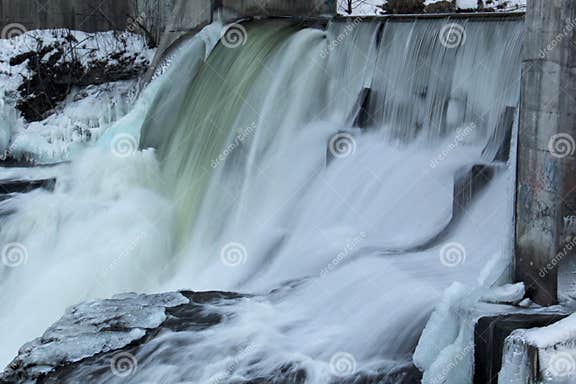 Frozen Waterfall Flow from an Electrical Barrage Stock Photo - Image of ...