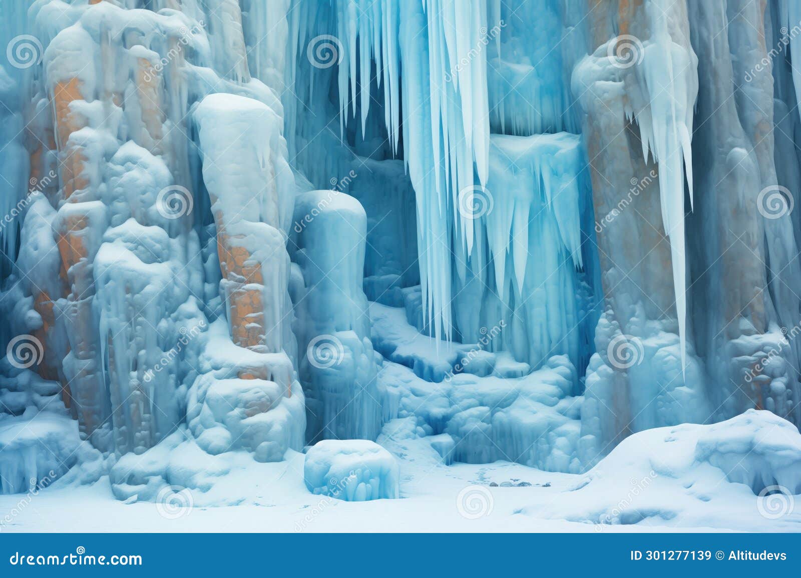 Frozen Waterfall with Ice Columns and Blue Tones Stock Image - Image of ...