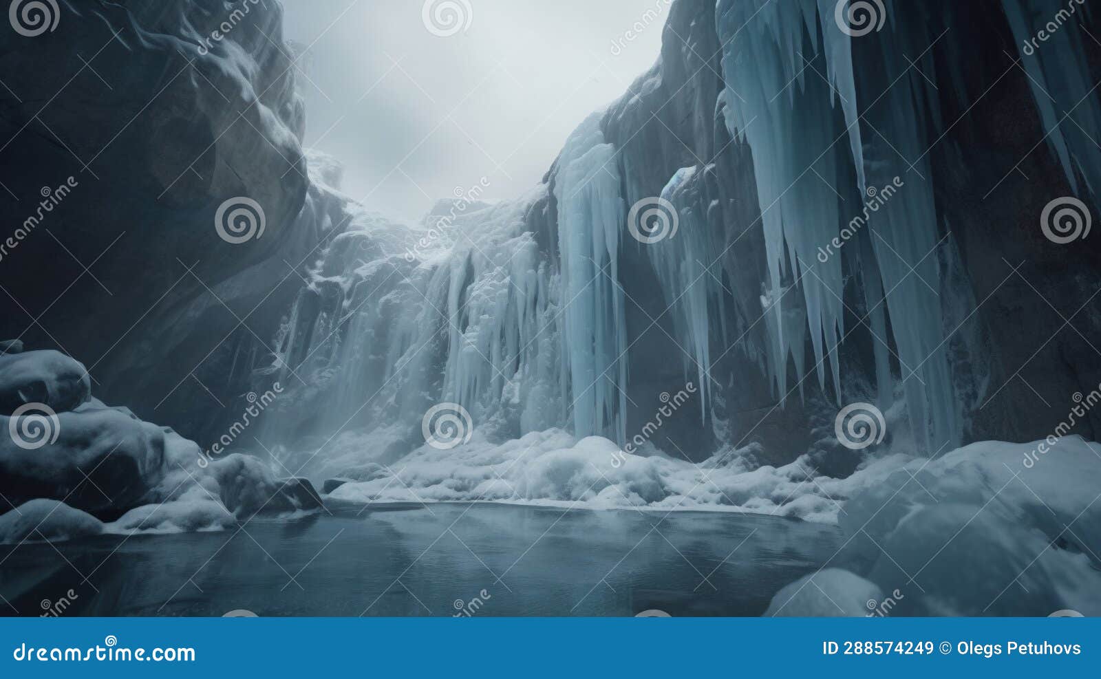 A Frozen Waterfall with Ice Hanging Off of it S Sides Stock ...