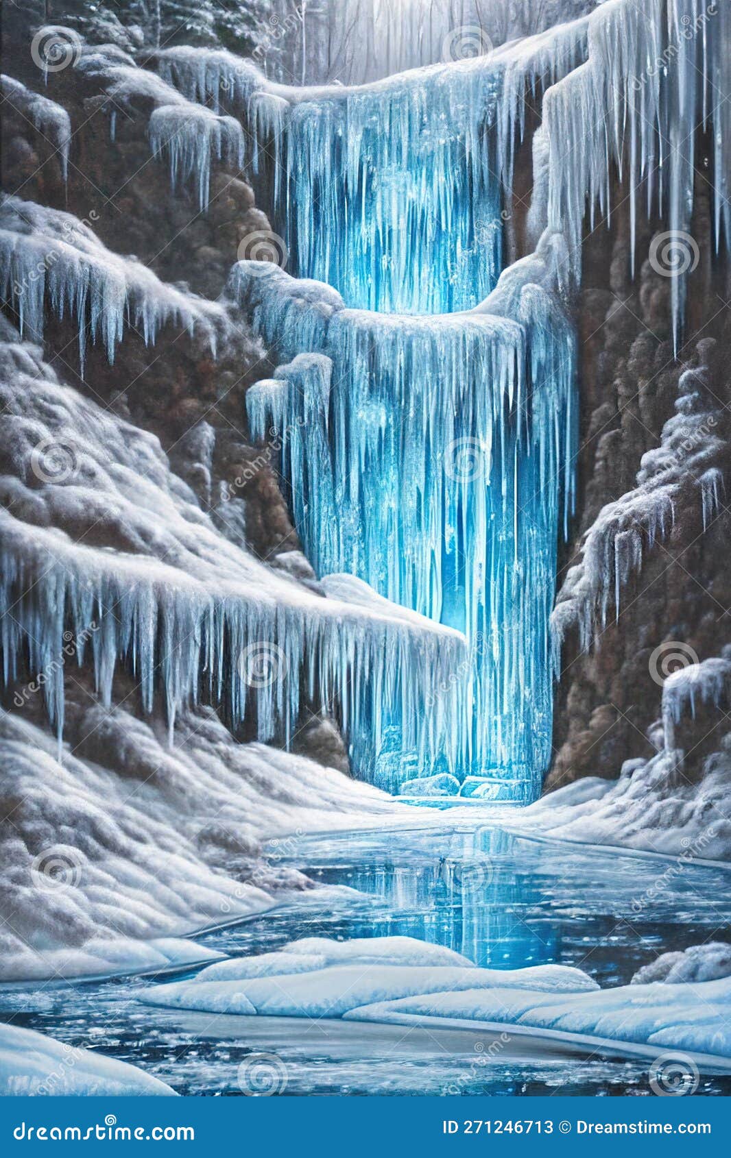 Frozen Waterfall with Icicles Stock Illustration - Illustration of ...