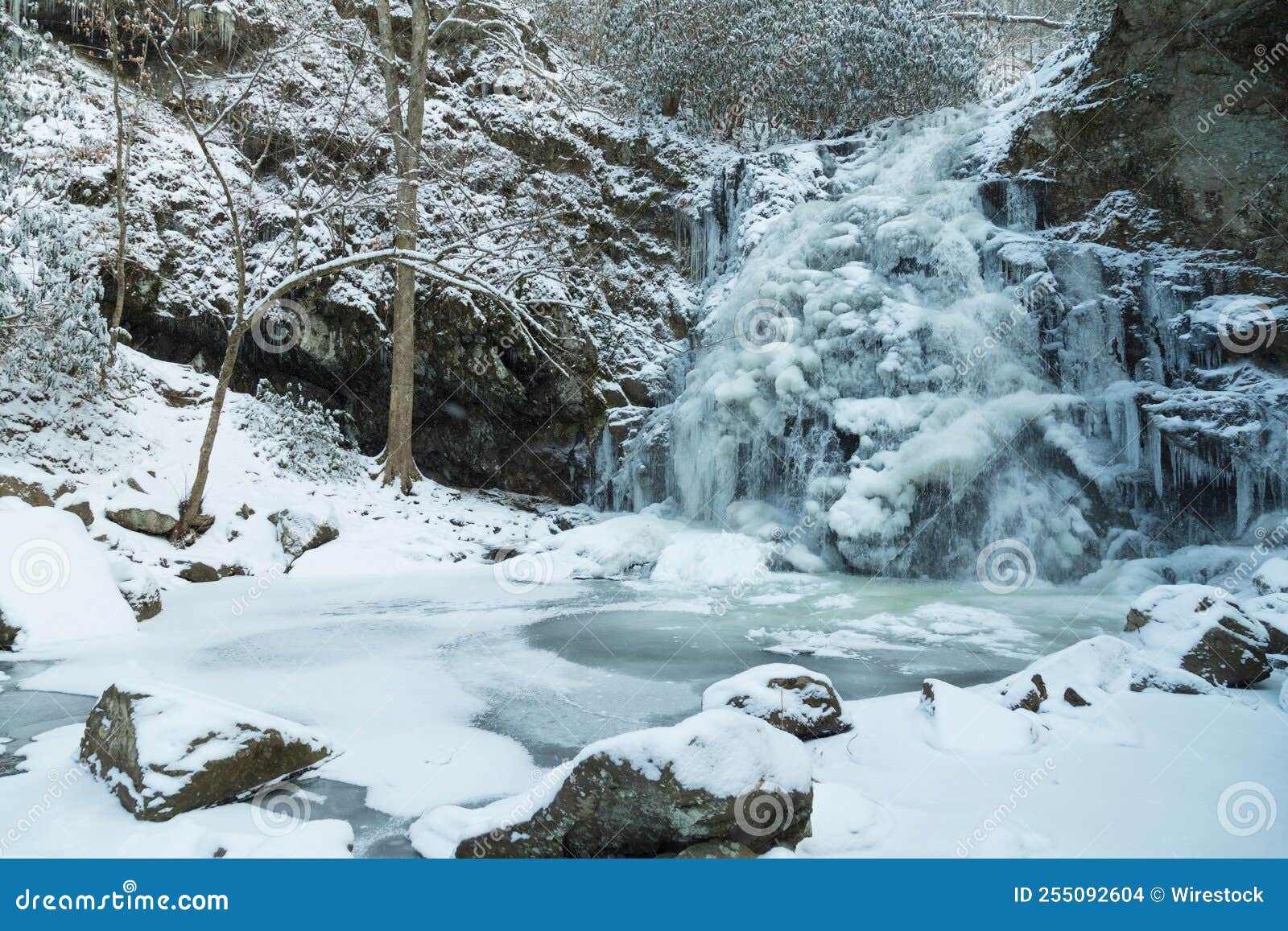 Frozen Waterfall and Lake in Winter Stock Photo - Image of wallpaper ...