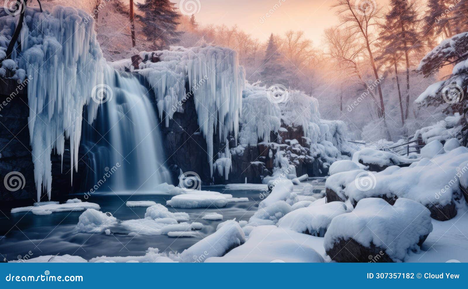 A Frozen Waterfall in a Winter Landscape Stock Illustration ...