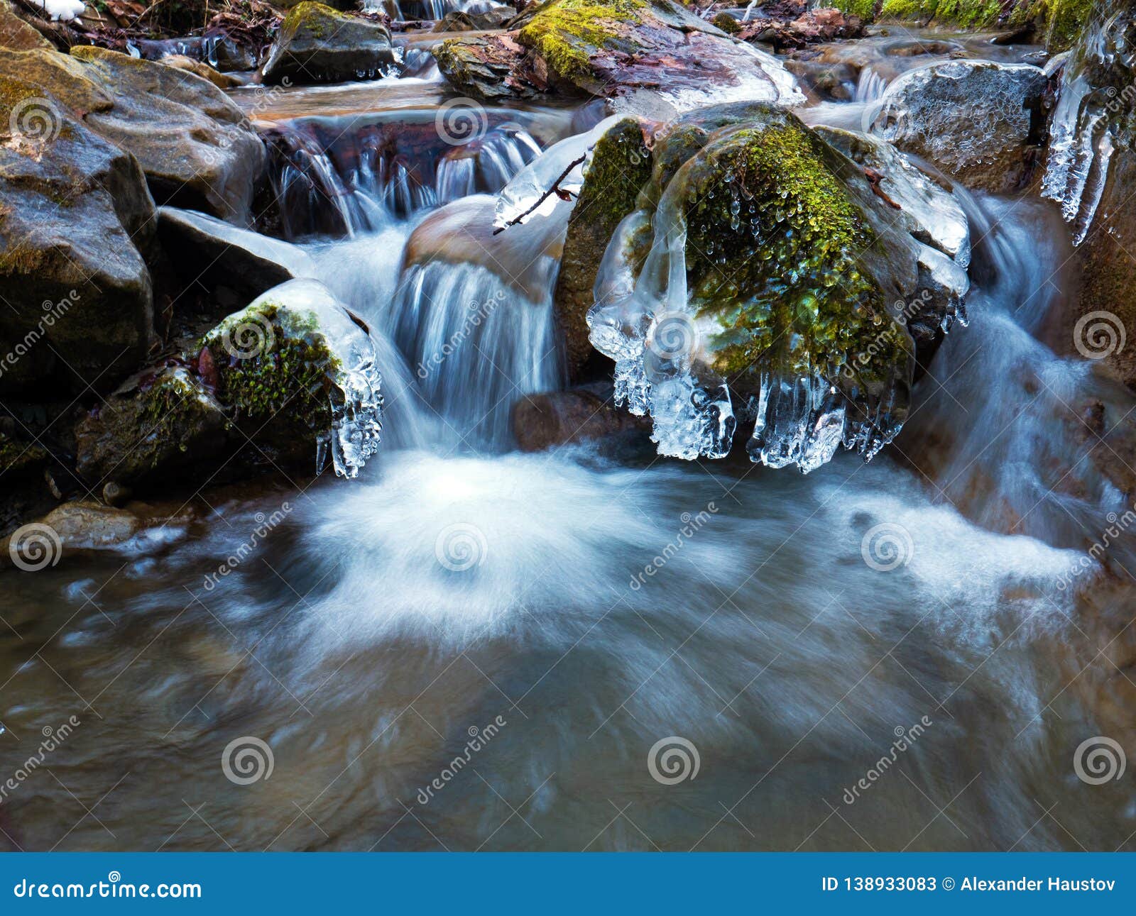 Amazing Icicles on a Small Waterfall Stock Image - Image of rink, icily ...