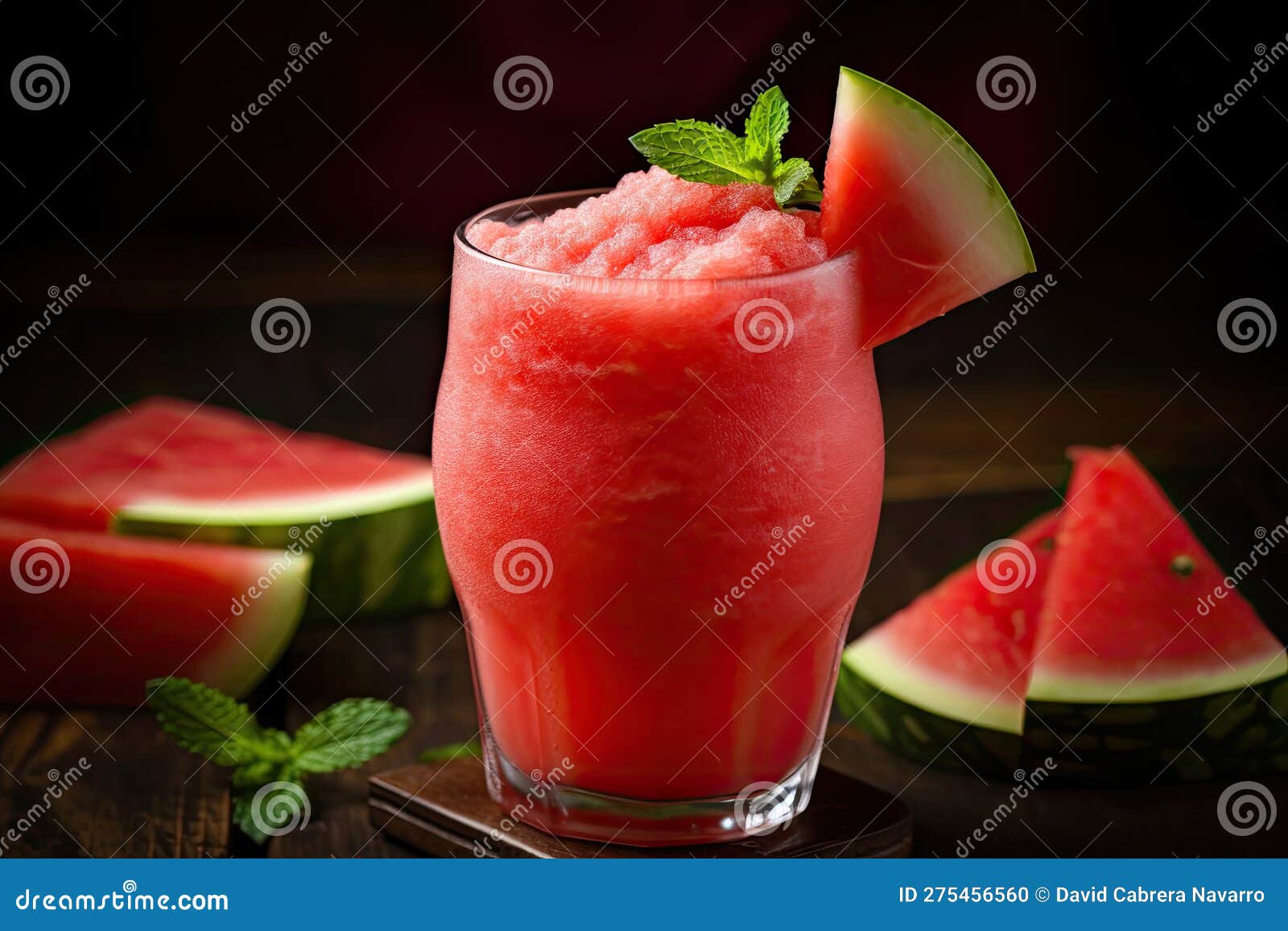 Frozen Watermelon Slushie on Rustic Wooden Table. Ai Generative Stock ...