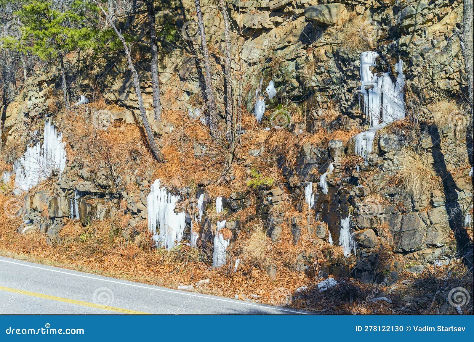 Frozen Weeping Rocks Somewhere on Virginia State Route 122. Stock Photo ...
