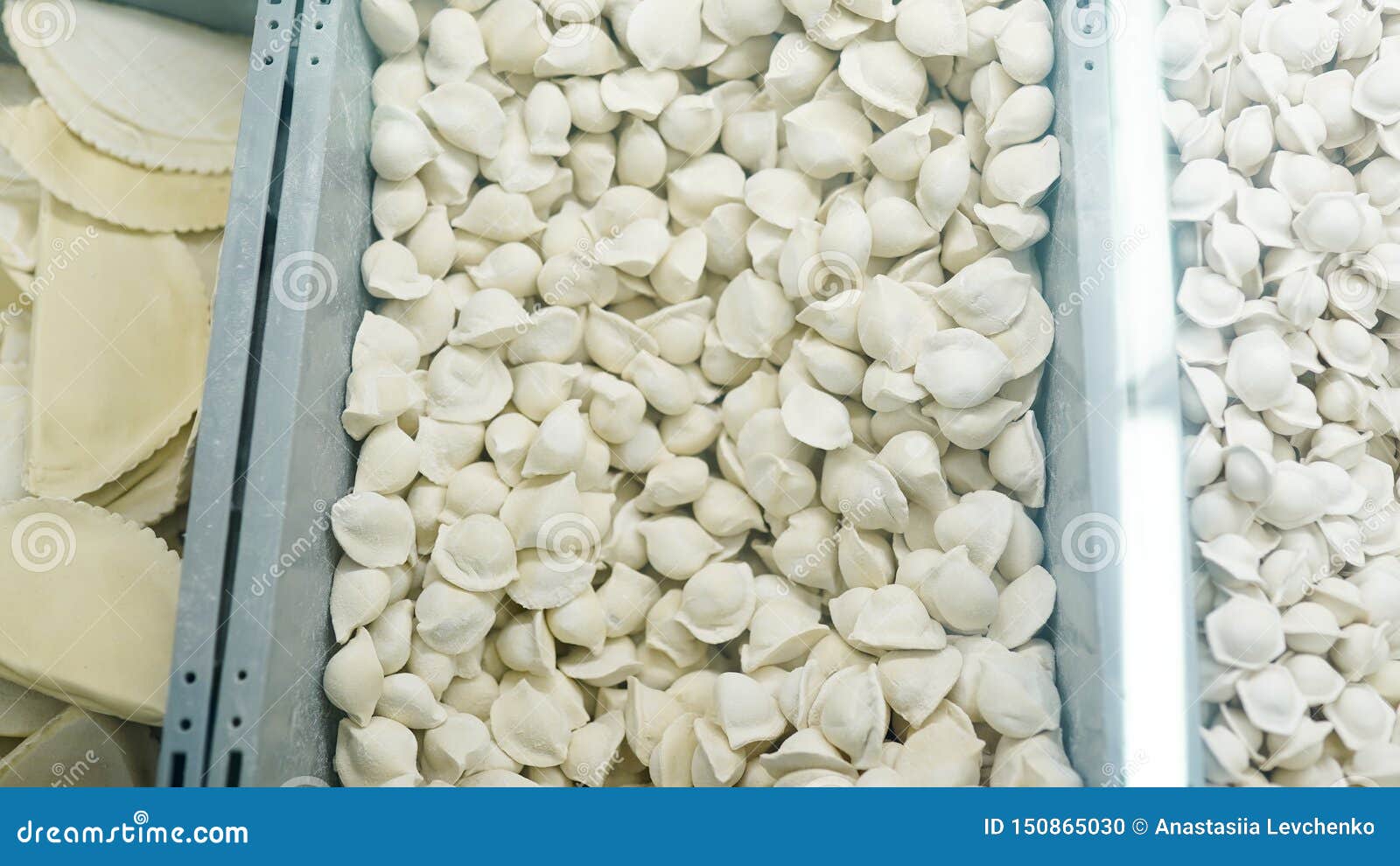 Frozen Dumplings Texture in the Blue Market Fridge Stock Photo - Image ...