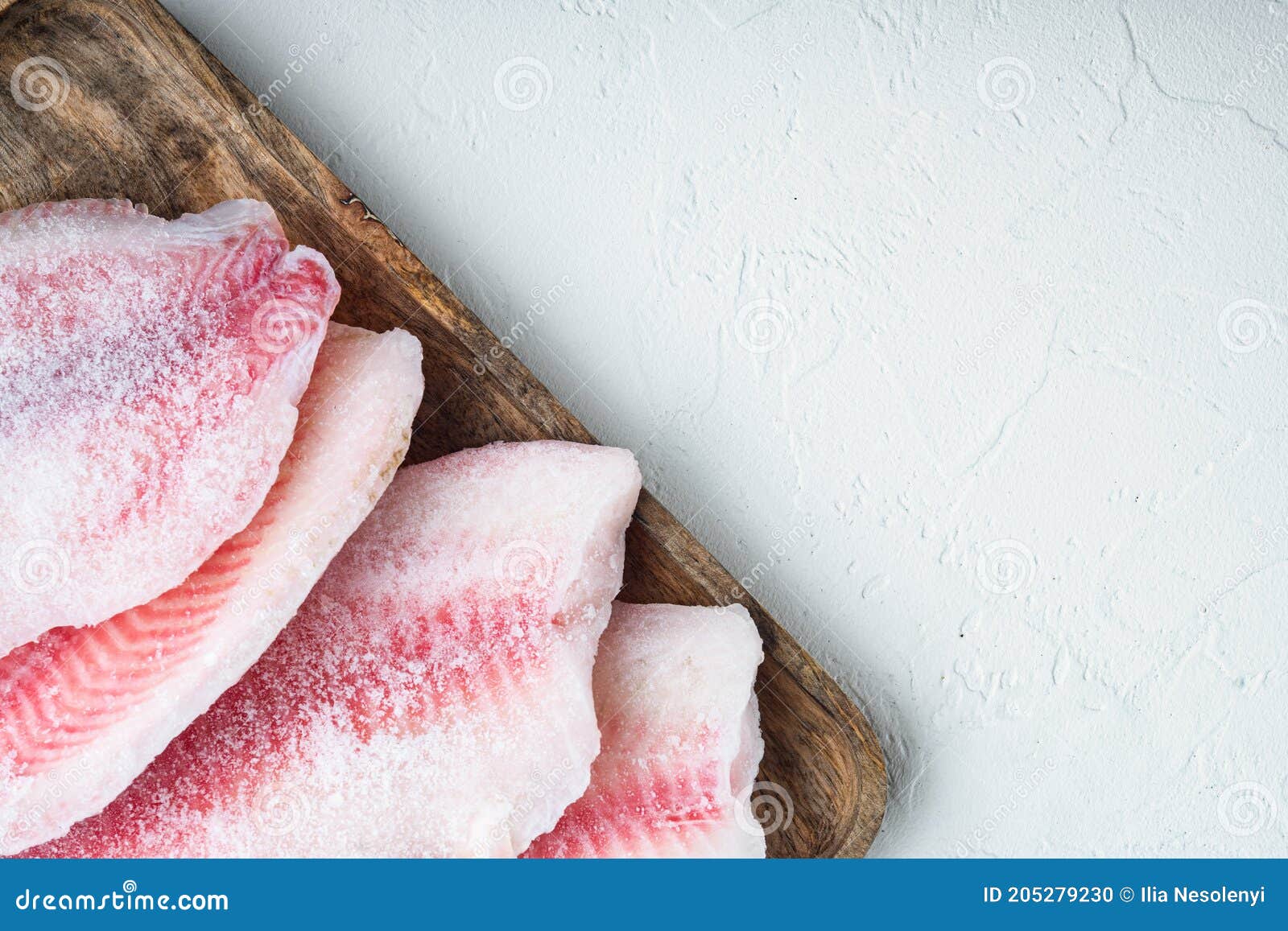 Frozen White Fish Fillet, on White Background, Top View with Copy Space ...