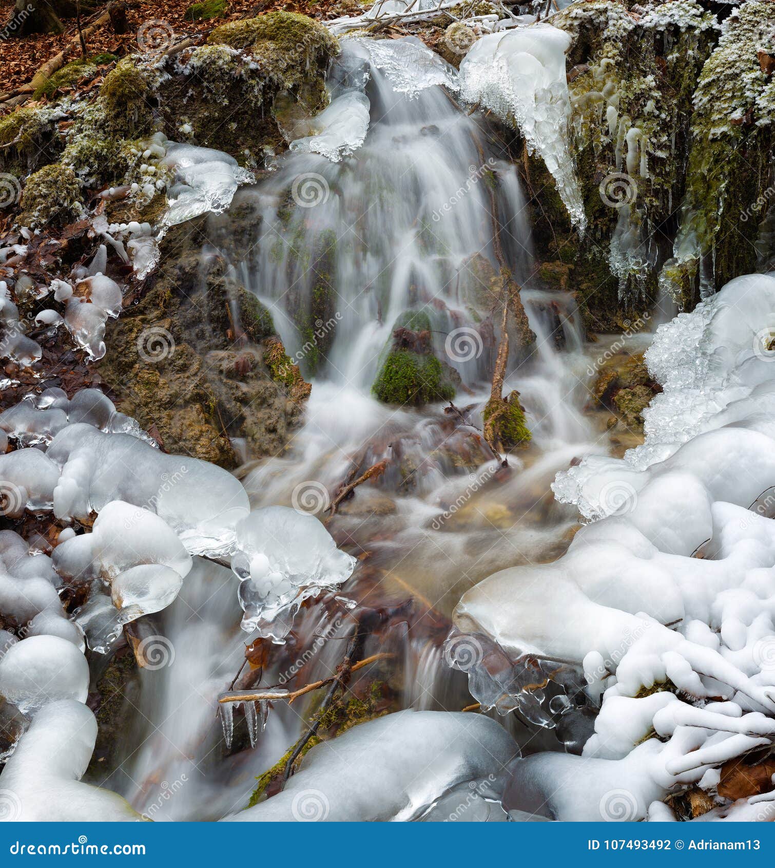 Frozen Wild Waterfall in the Mountains Stock Photo - Image of tourism ...