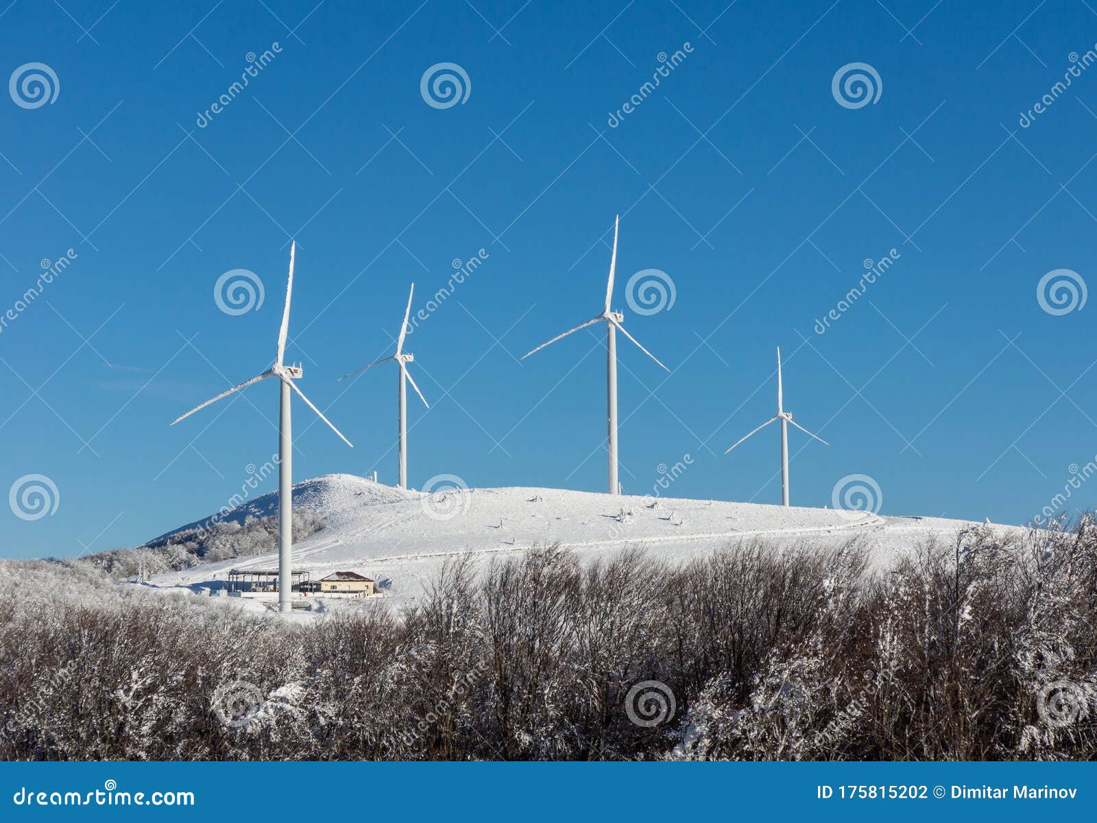 Frozen wind turbines stock photo. Image of turbine, snow - 175815202
