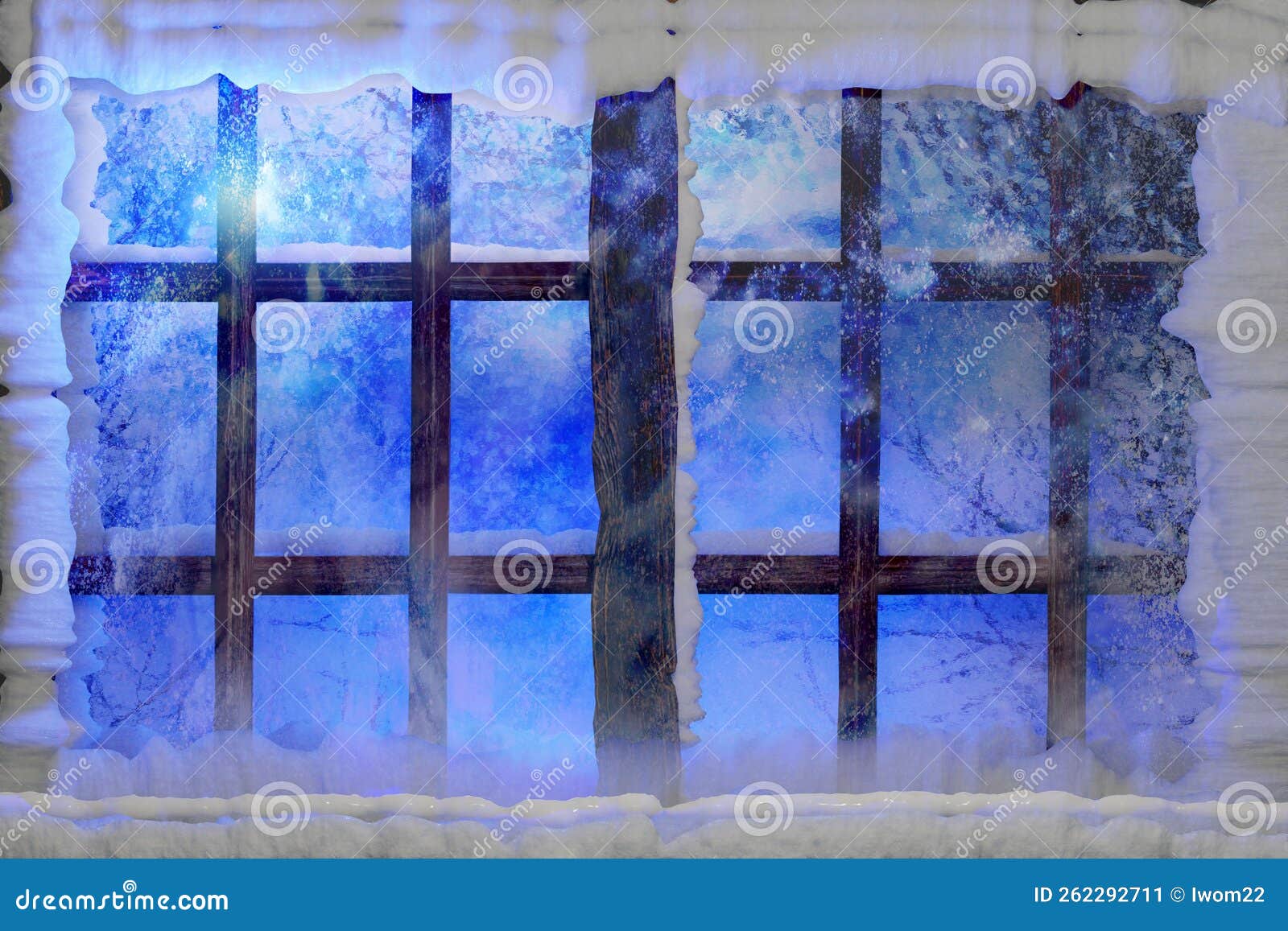 Frozen Window Frame with Falling Snow Outside Stock Illustration ...