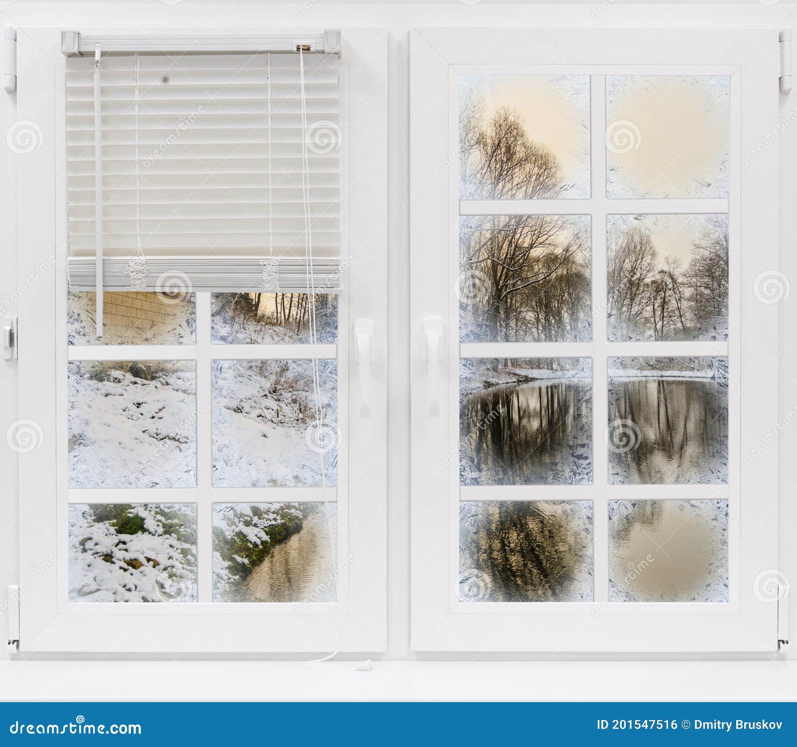 Through a Frozen Window Onto a Winter Landscape Stock Photo - Image of ...