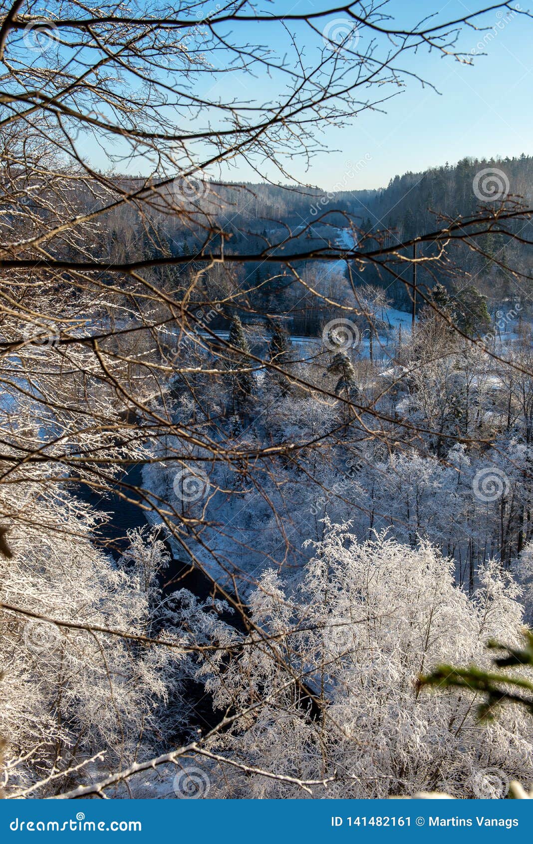 Frozen Winter Landscape with Forests and Fields Covered in Snow Stock ...