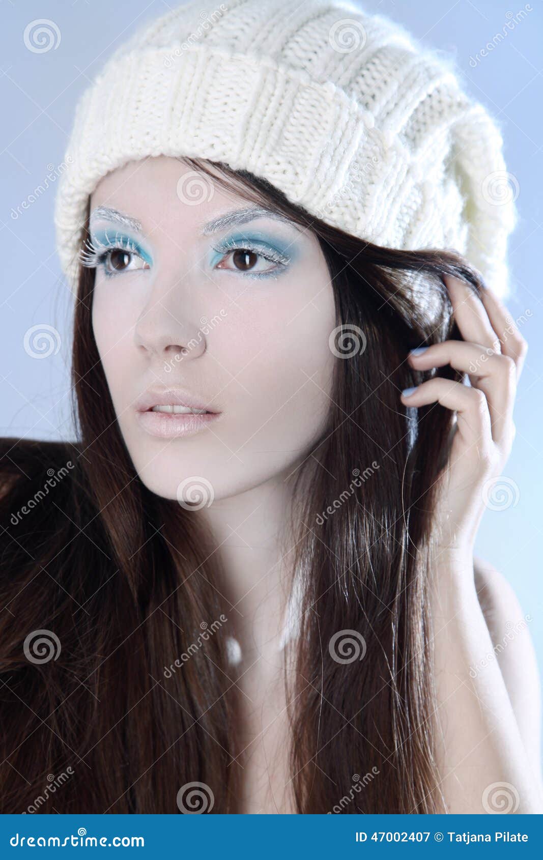 Frozen woman on blue stock image. Image of happiness - 47002407