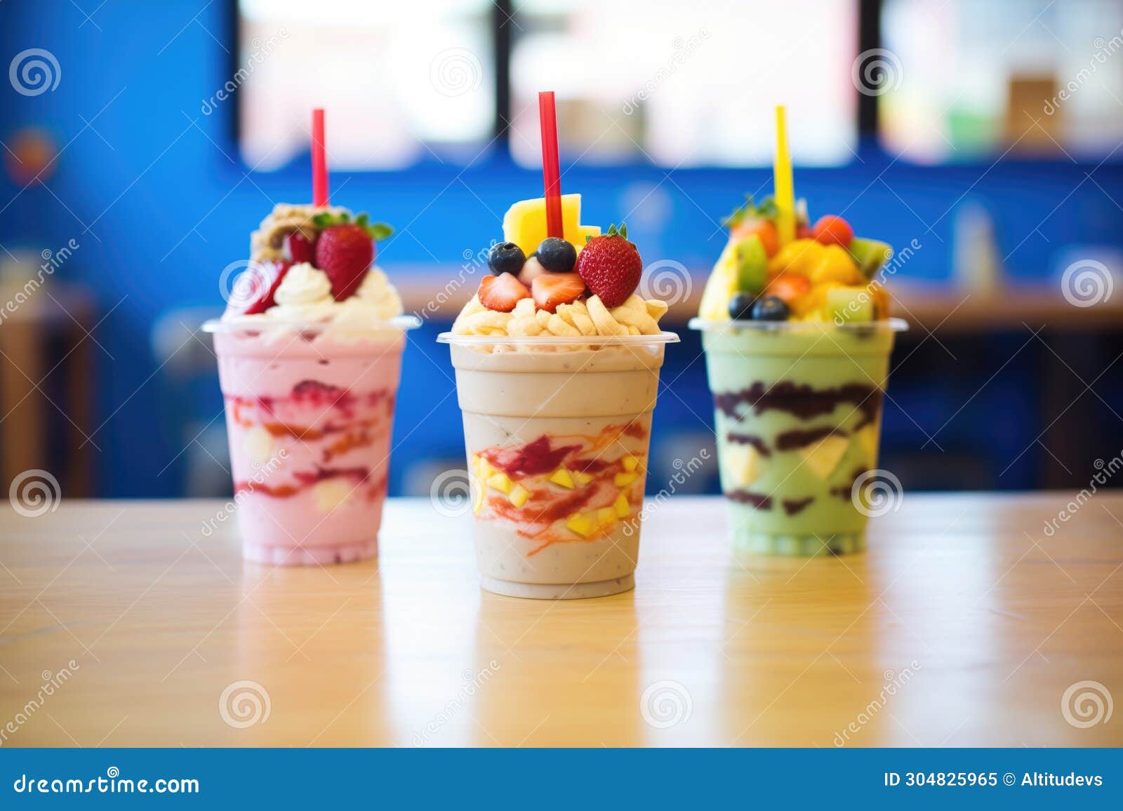 Frozen Yogurt and Fruit Shakes in Takeaway Cups Stock Image - Image of ...