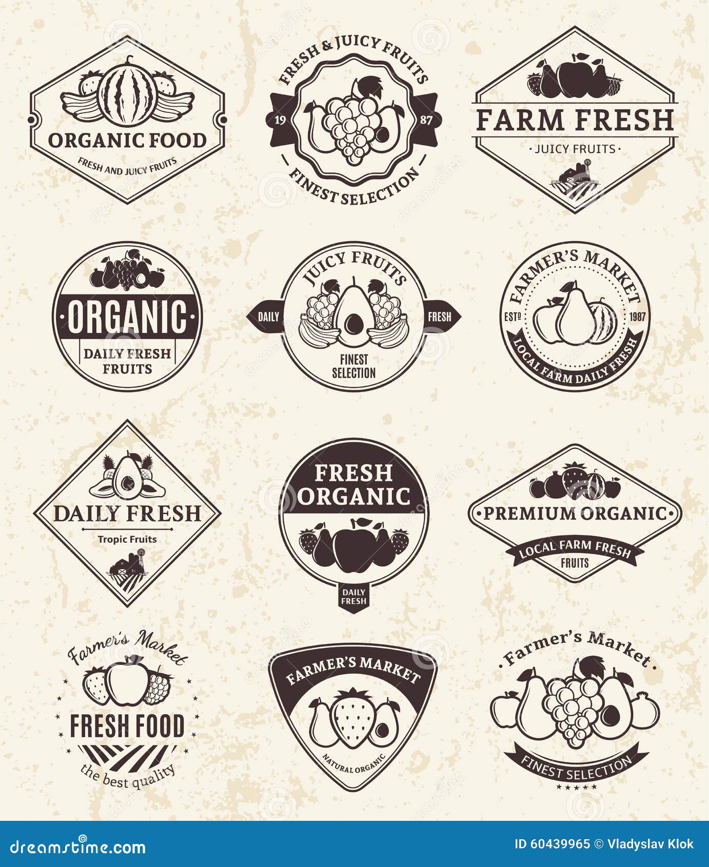 Frucht-Logos, Aufkleber Und Gestaltungselemente Vektor Abbildung ...