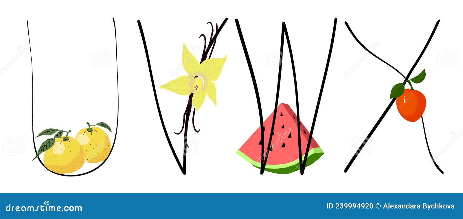 Fruit. Alphabet with Fruits. the Letters. Letters with Fruits. Stock ...