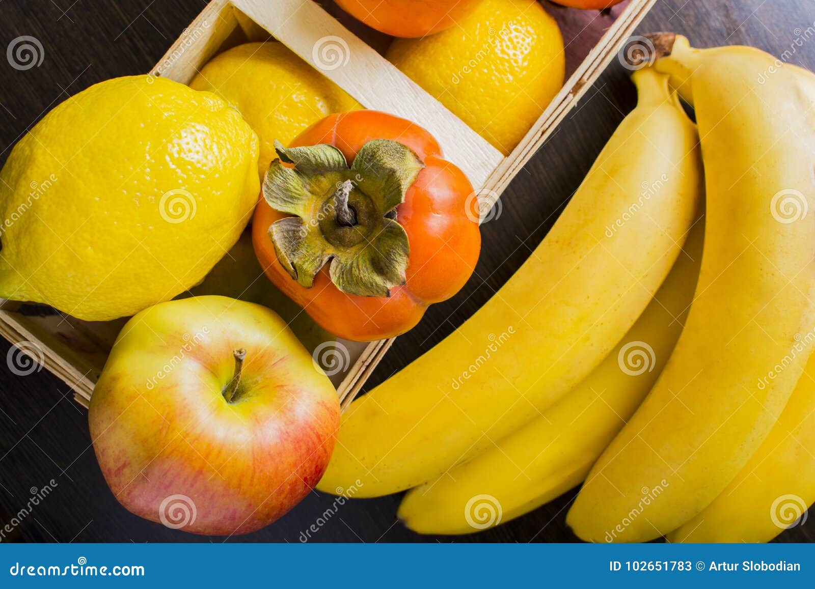 Fruit Apple Lemon Bananas Persimmon Stock Image - Image of banana ...