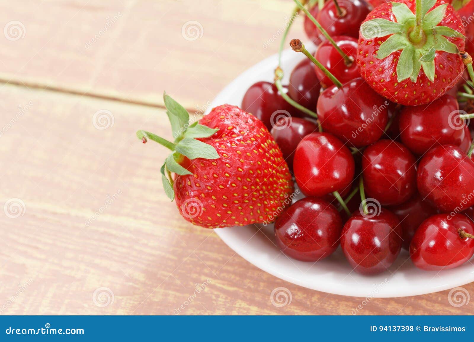 Fruit Background, Cherry and Strawberry, Copy Space Stock Photo - Image ...