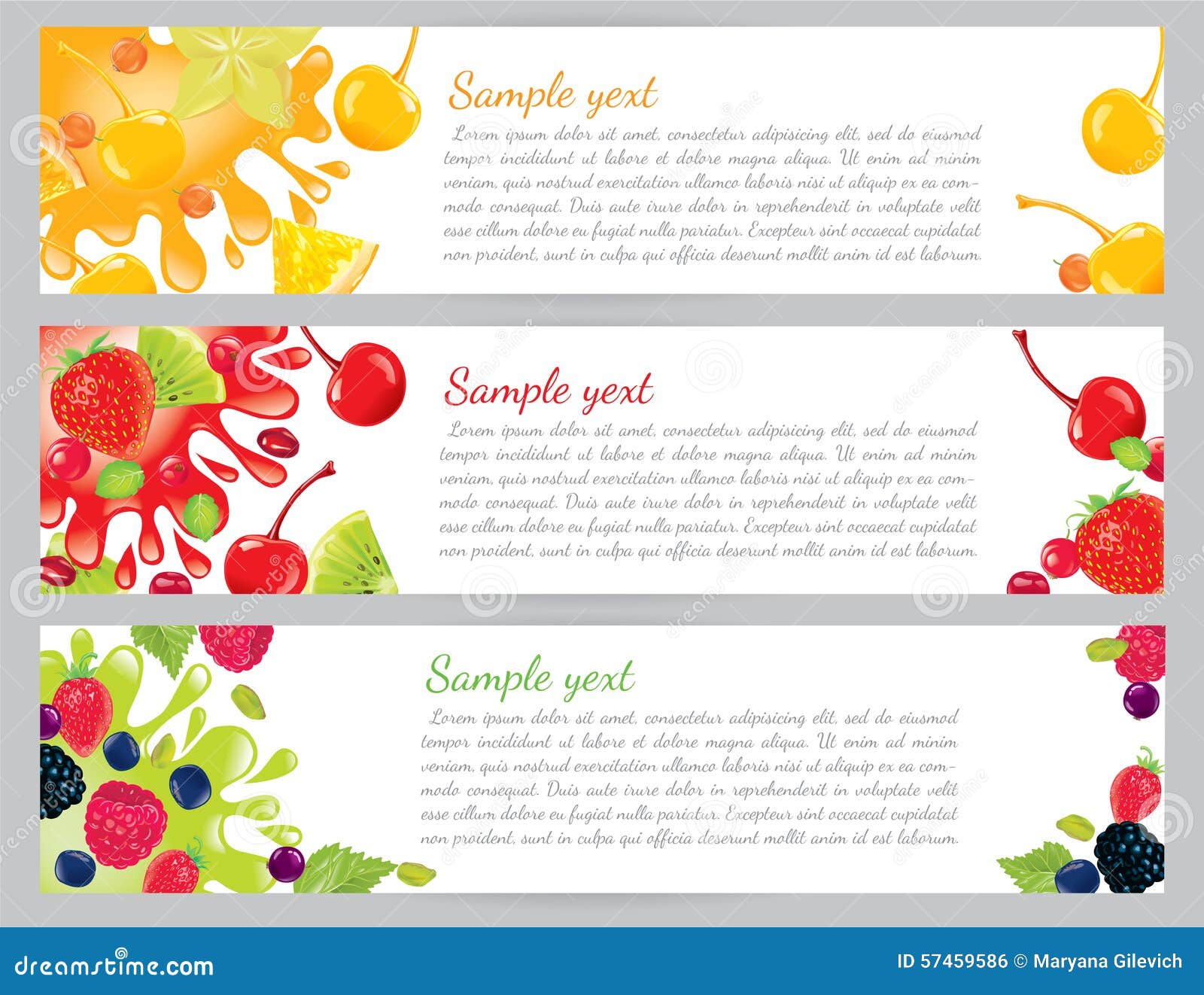 Fruit and berry banners stock vector. Illustration of leaf - 57459586