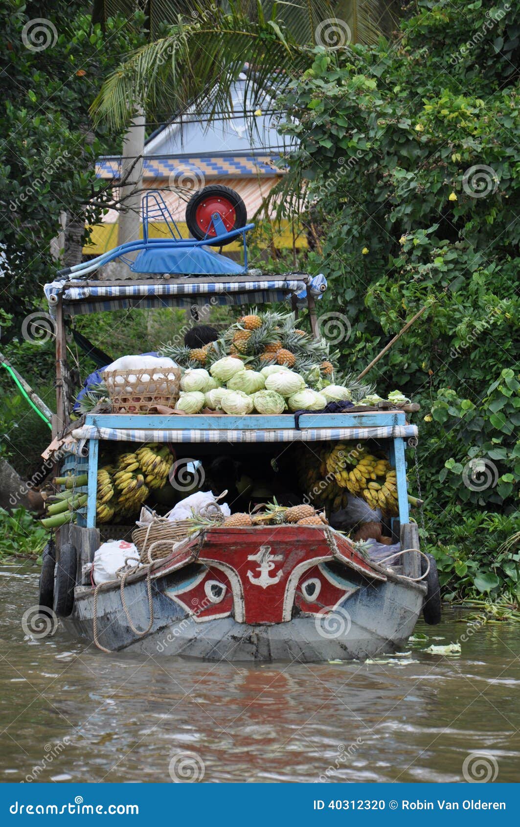 Fruit Boat in Mekong River Delta Stock Photo - Image of banana, boat ...