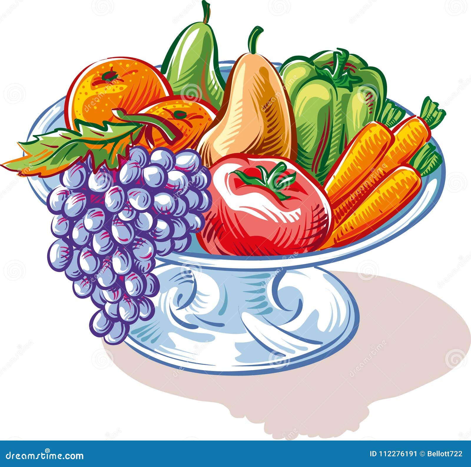 Fruit Bowl with Fruit and Vegetables. Stock Vector - Illustration of ...