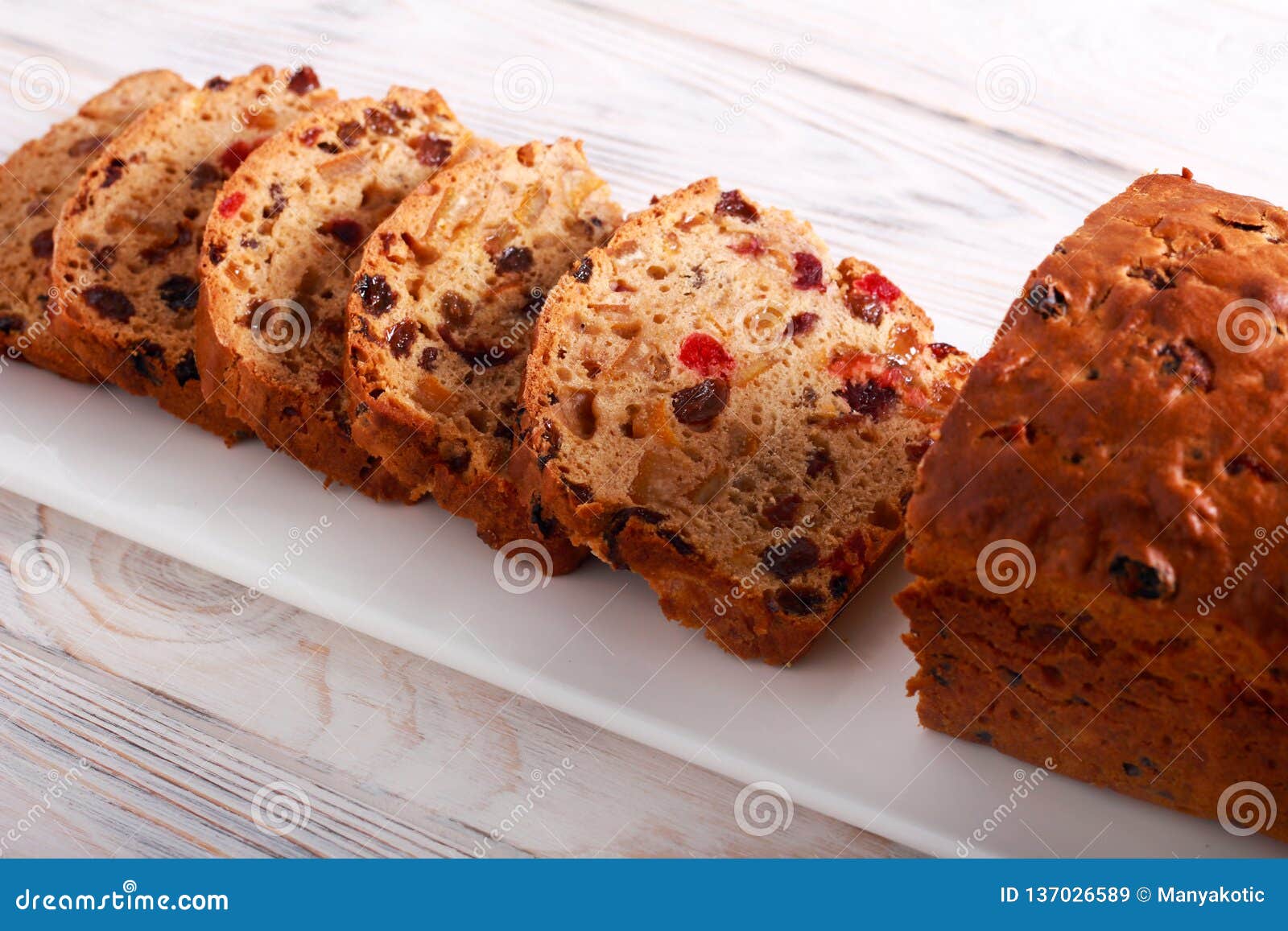 Fruit bread, sliced stock image. Image of sultana, snack - 137026589
